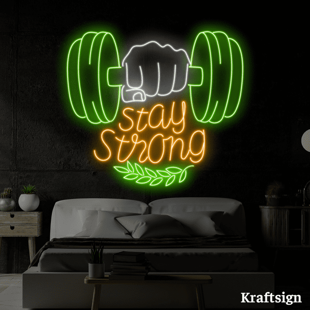 Craftnamesign Stay Strong Neon Sign, Gym Fitness Room Decor, Gymer ...