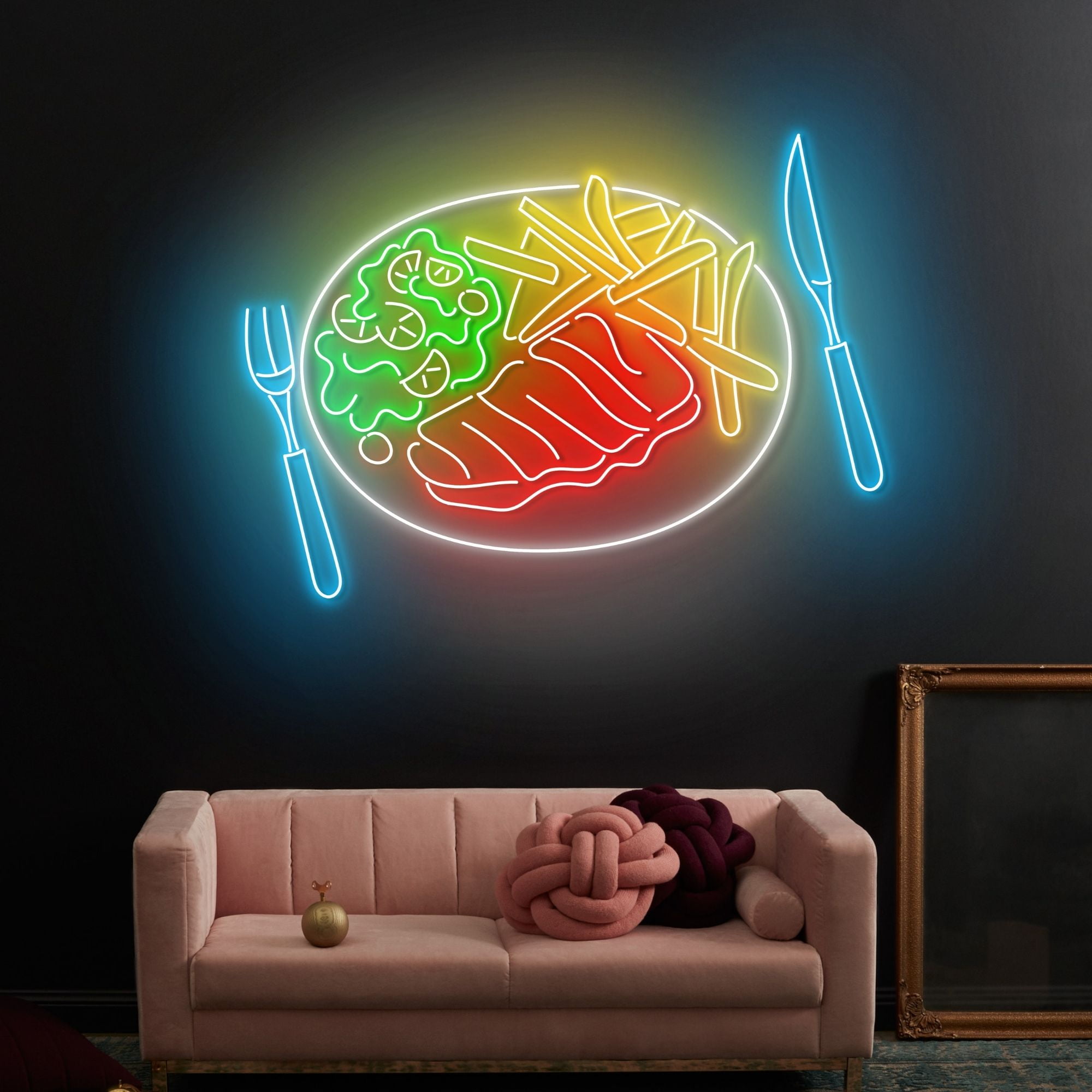 Craftnamesign Steak French Fries Neon Light, Beefsteak Wall Art ...
