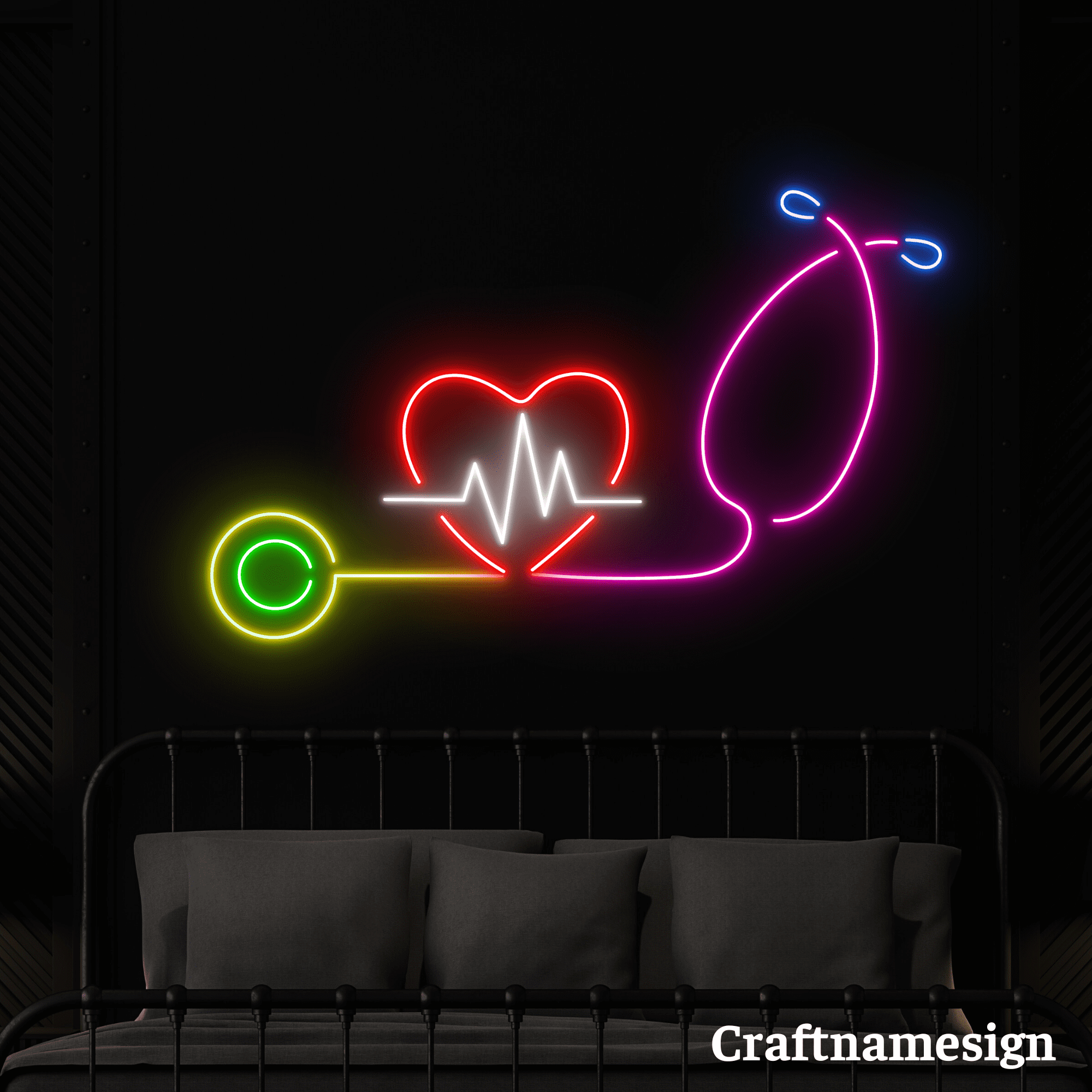 Craftnamesign Stethoscope Heartbeat Neon Sign for Clinic Room Hospital ...