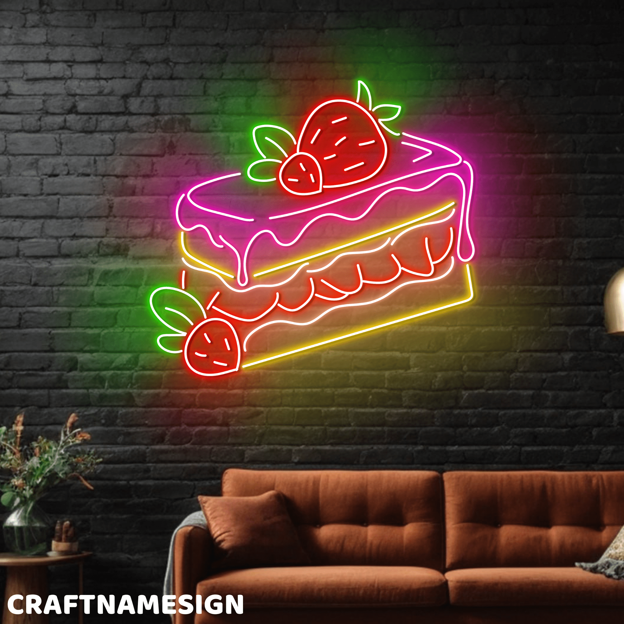 Craftnamesign Strawberry Cake Neon Sign, Dessert Wall Sign, Cake Shop ...