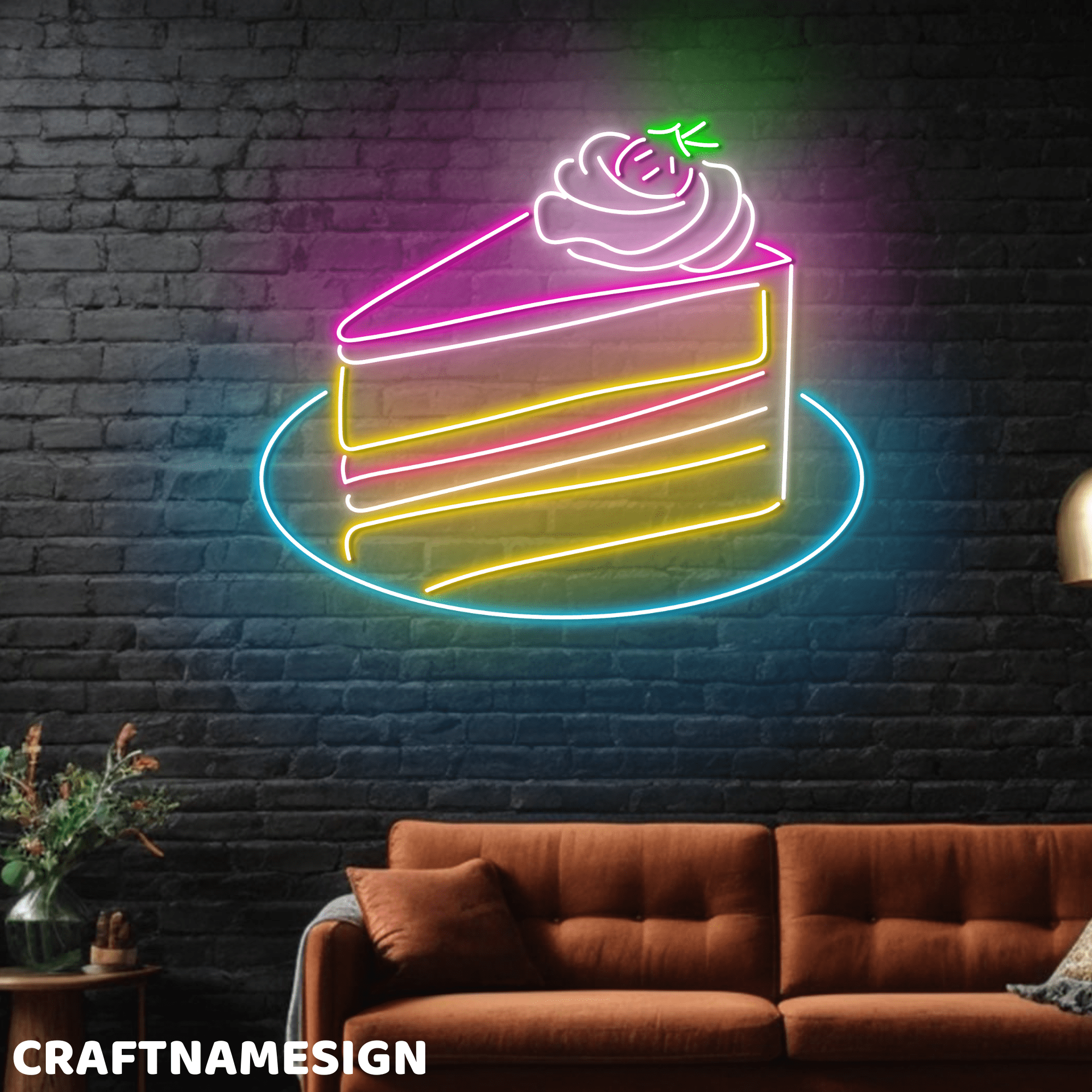 Craftnamesign Strawberry Triangle Cake Neon Sign, Cake Wall Sign ...