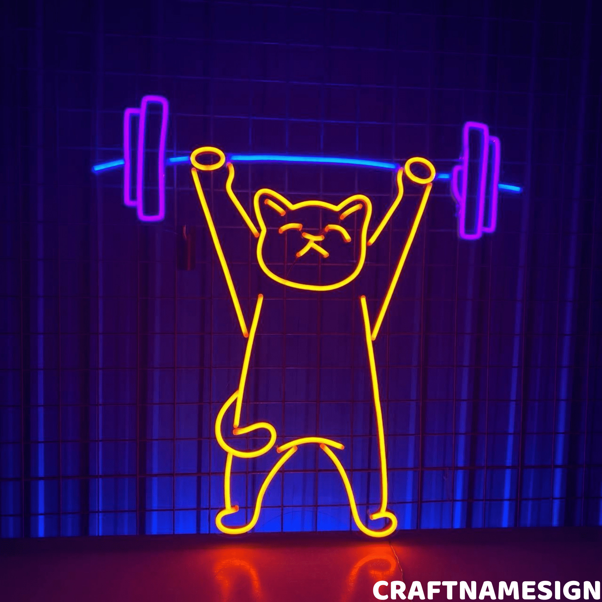Craftnamesign Strong Cat Weightlifting Neon Sign, Gym Room Wall Art ...
