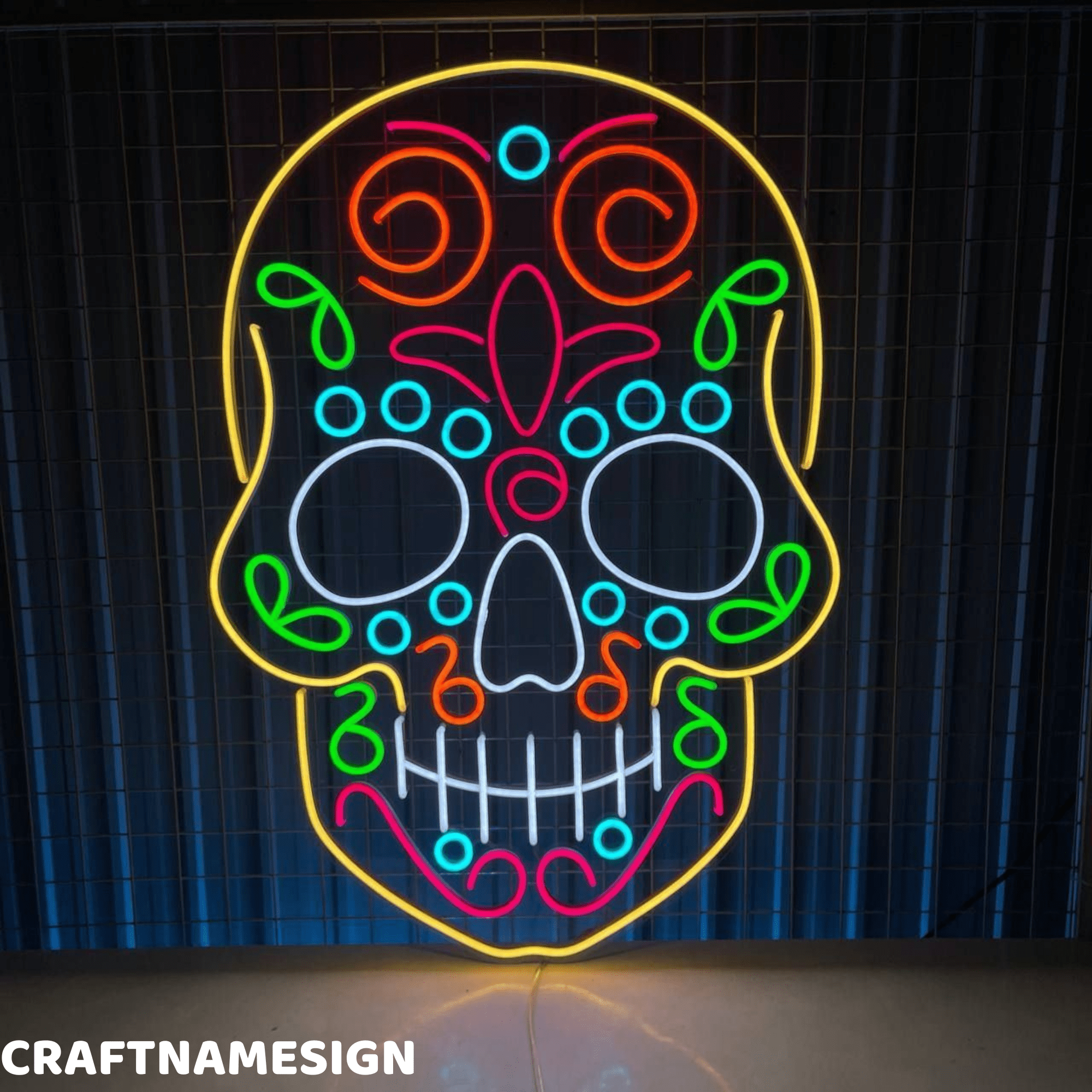 Craftnamesign Sugar Skull Neon Sign, Multicolor Skull Wall Art, Bar Pub ...
