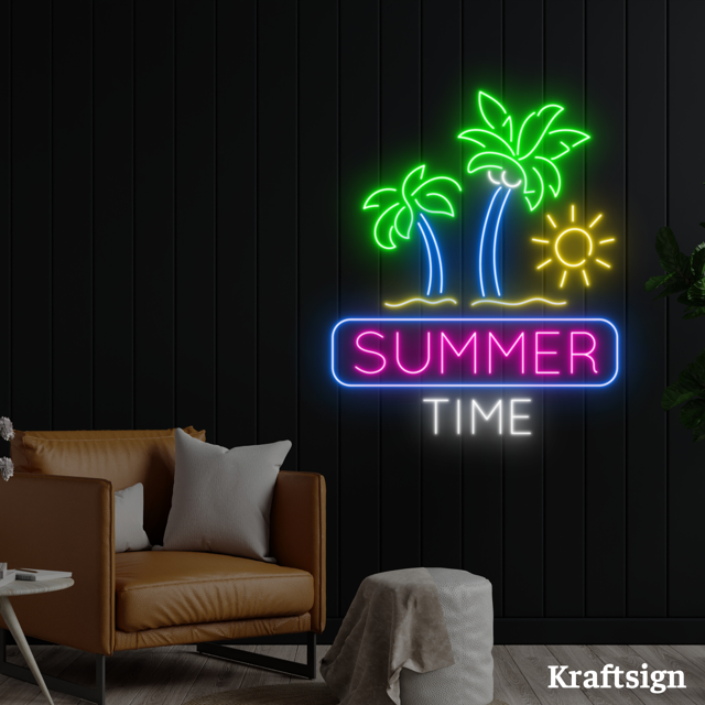 Craftnamesign Summer Time Neon Sign, Beach Club Decor, Summer Vibes ...