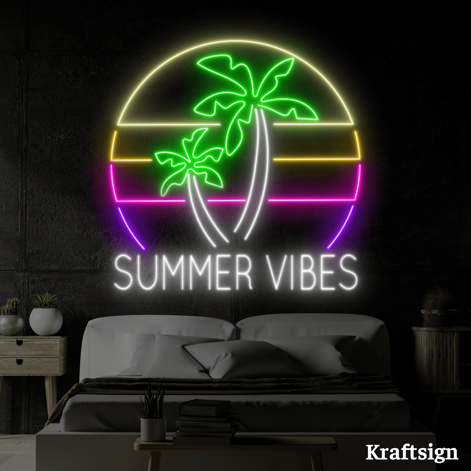 Craftnamesign Summer Vibes Neon Sign, Palm Tree LED Sign, Beach Club ...