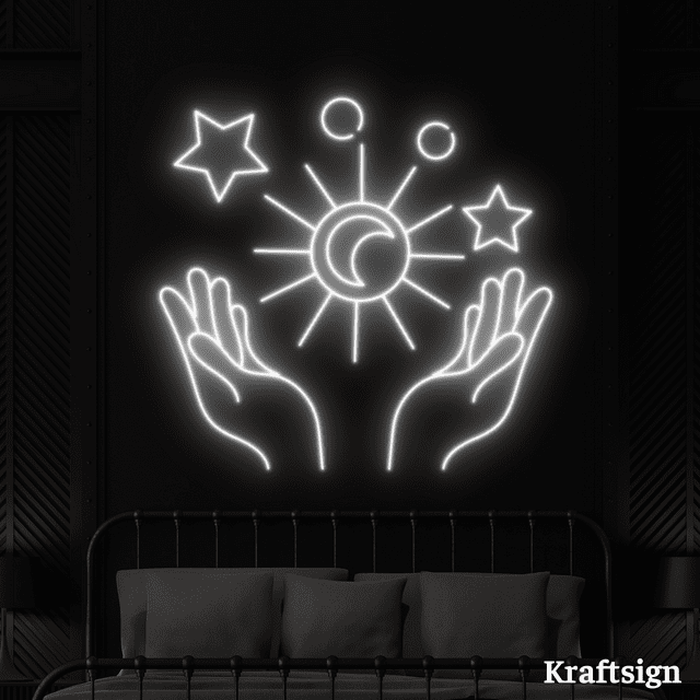 Craftnamesign Sun Moon Star Hand Neon Sign Bedroom Decor Dad Mom