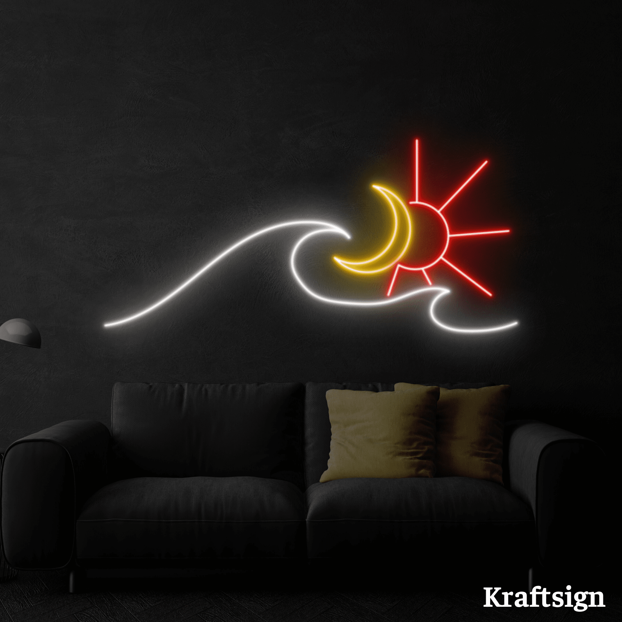 Craftnamesign Sun Moon Wave Neon Sign, Sunrise Sunset LED Sign, Room ...