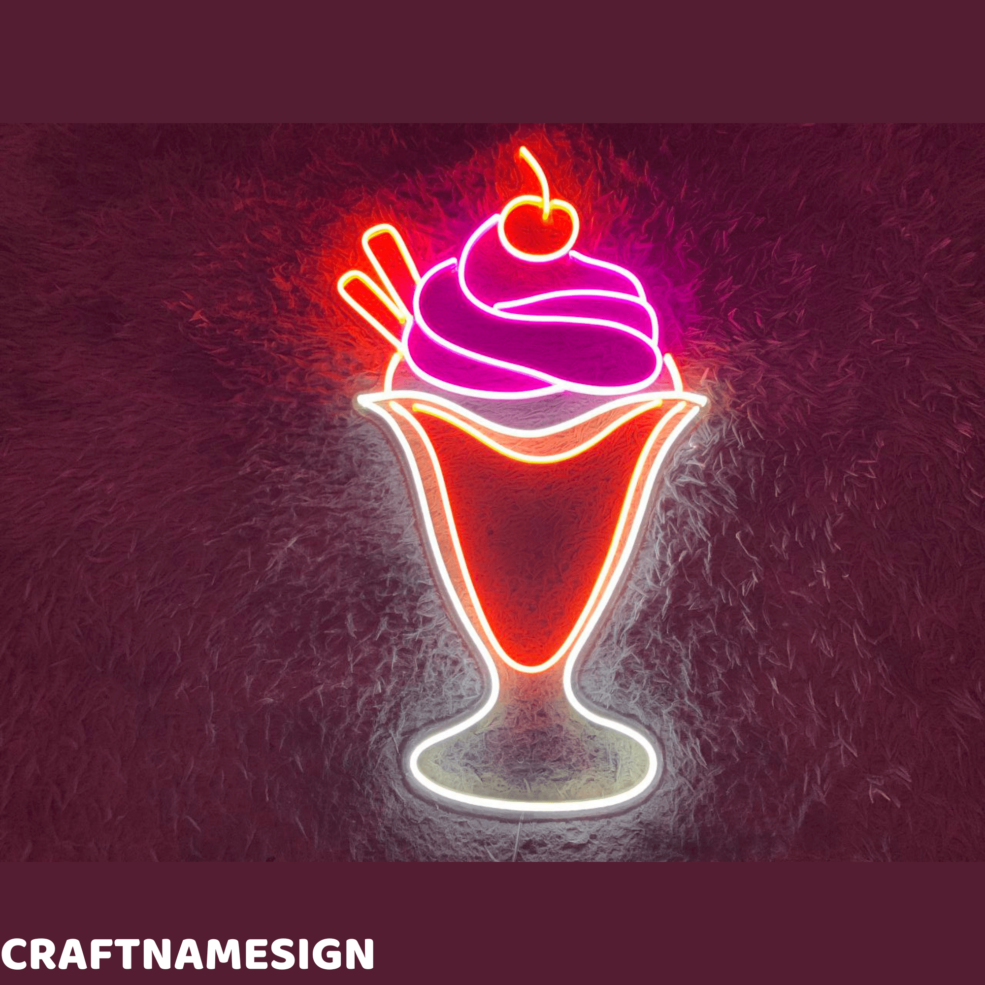 Craftnamesign Sundae Ice Cream Neon Sign, Ice Cream Store Wall Art ...