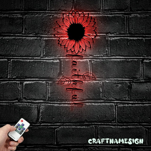 Craftnamesign Sunflower Faith Metal Wall Art Led Light, Christ Sign ...