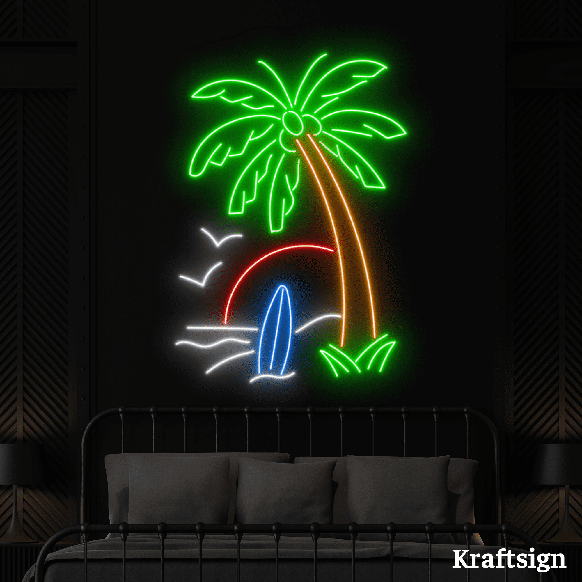 Craftnamesign Sunset On The Beach Neon Sign,Surfboard Shop Sign,Room ...