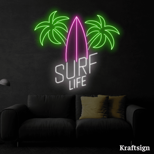 Craftnamesign Surf Life Neon Sign, Surfboard Shop Decor, Surfing LED ...