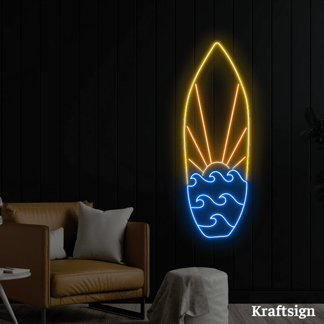 Craftnamesign Surfboard Sunrise Neon Sign,Surf Shop Decor,Beach Club ...