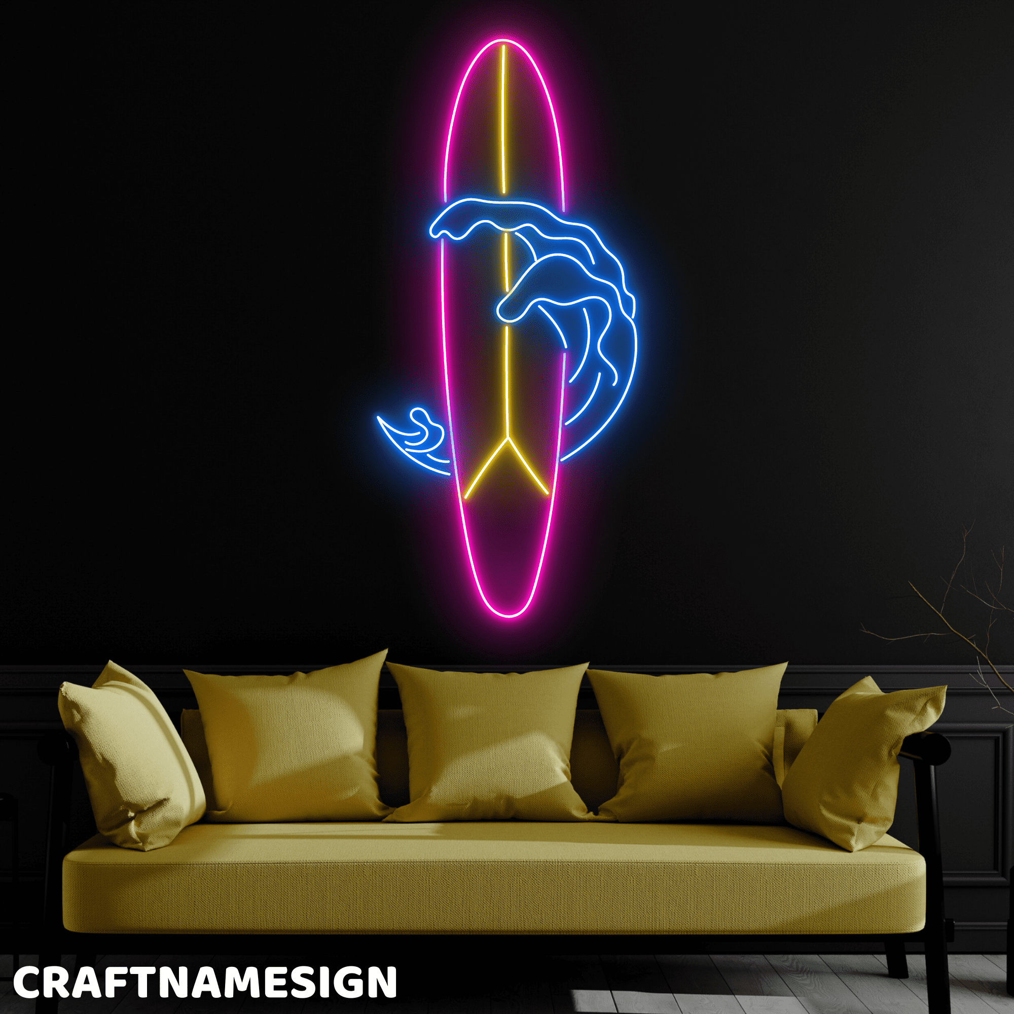 Craftnamesign Surfing Neon Sign, Wave Riding Wall Art, Wall Decor For ...