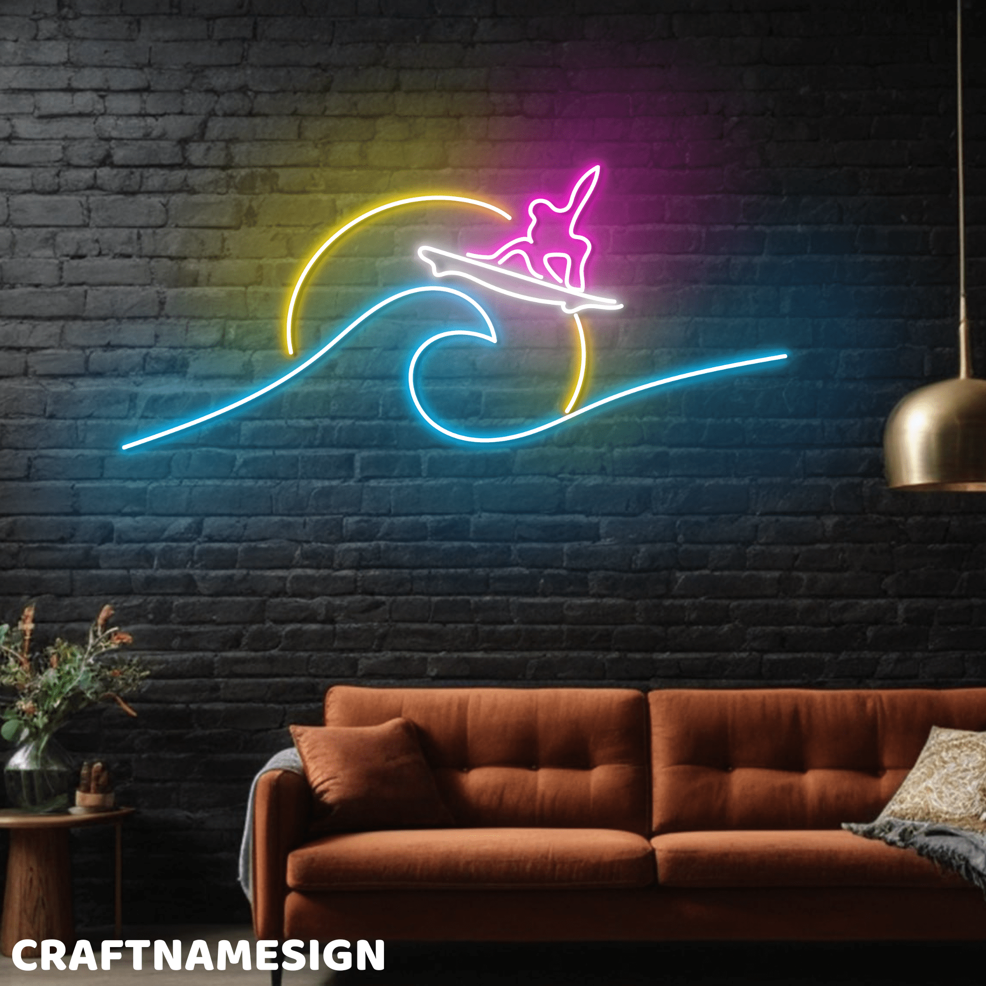 Craftnamesign Surfing Player Neon Sign, Wave Riding Wall Art, Living ...