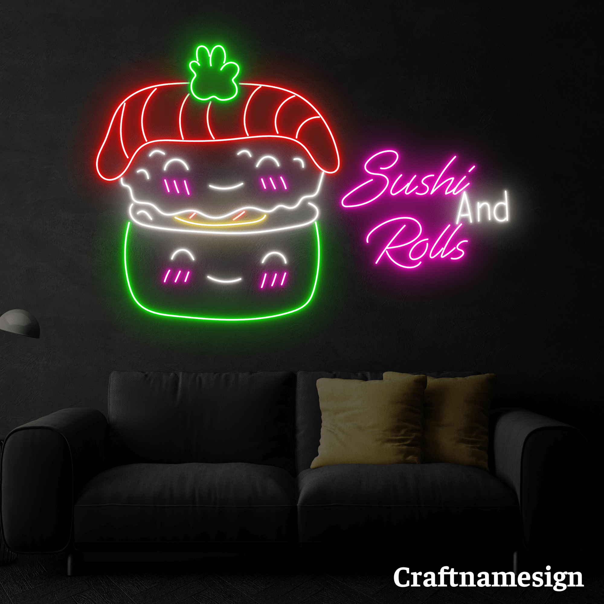 Craftnamesign Sushi And Rolls Neon Sign for Sushi Restaurant Shop Wall ...