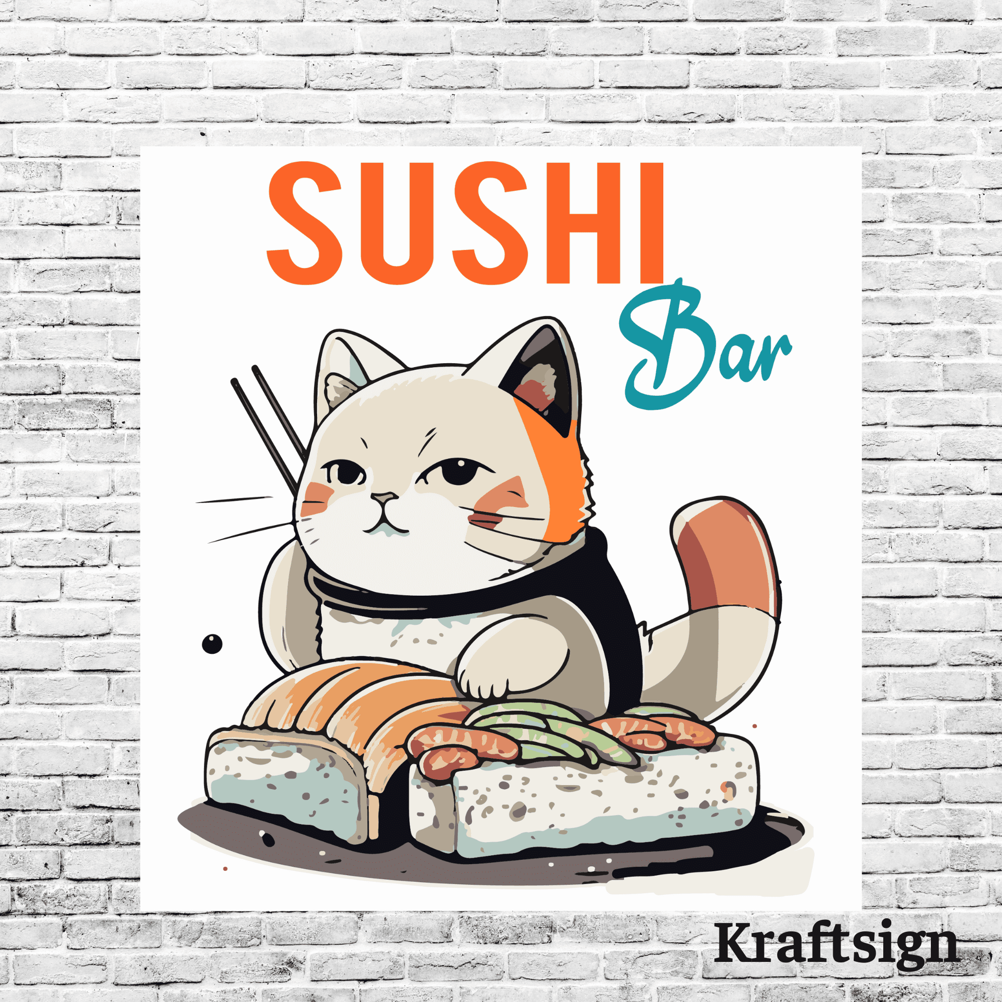 Craftnamesign Sushi Bar Metal Print, Cat Sushi Signage, Sushi ...