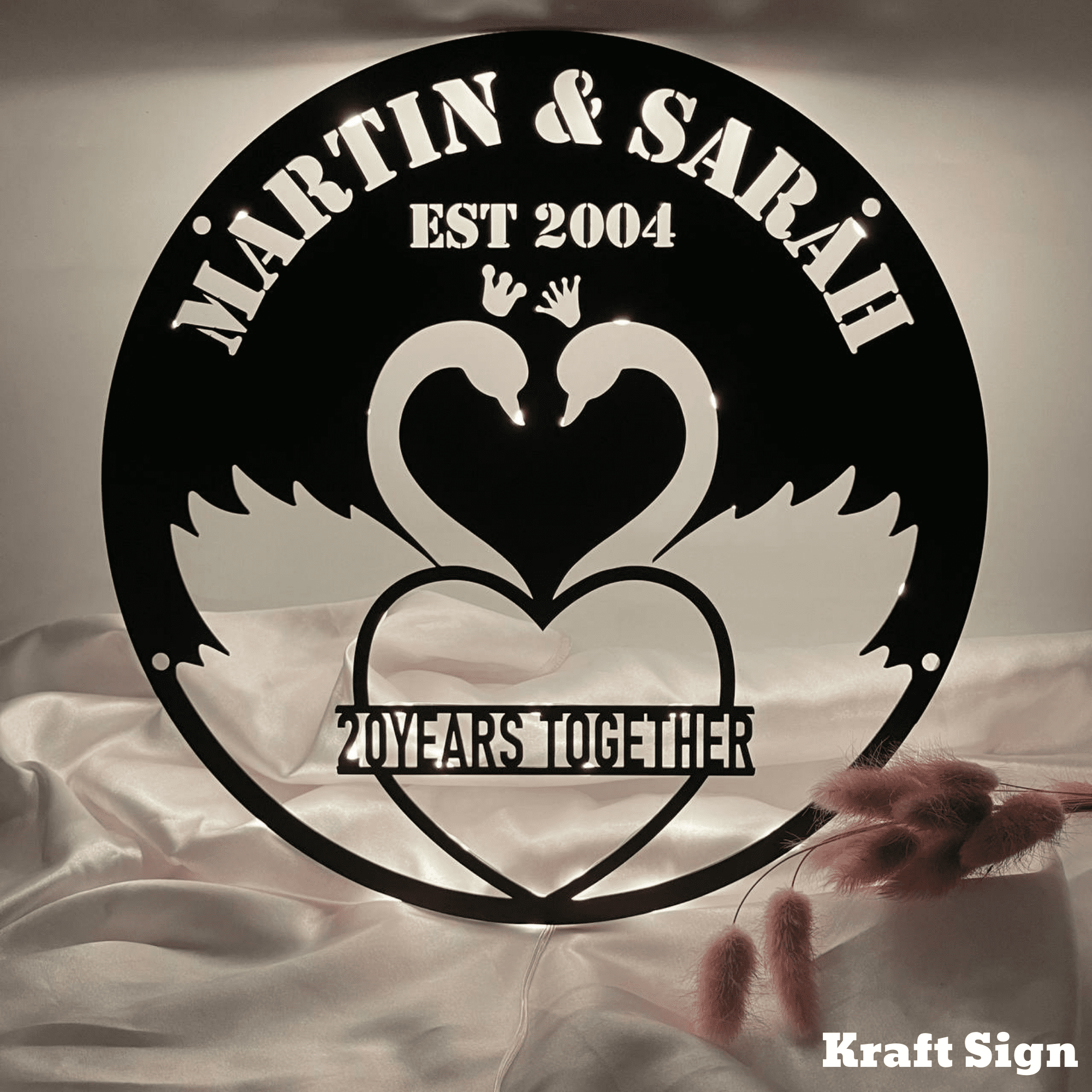 Craftnamesign Swan Couple Metal Sign LED Light, Custom Couple Name Sign ...