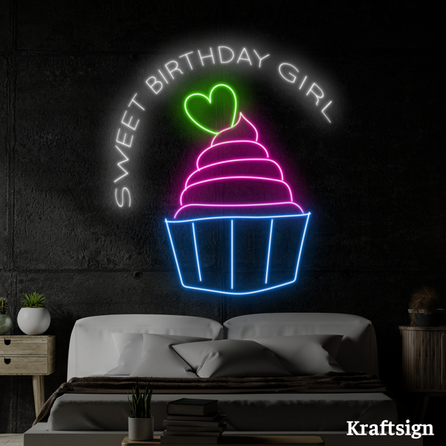 Craftnamesign Sweet Birthday Girl Neon Sign Cakes Led Sign Party Decor