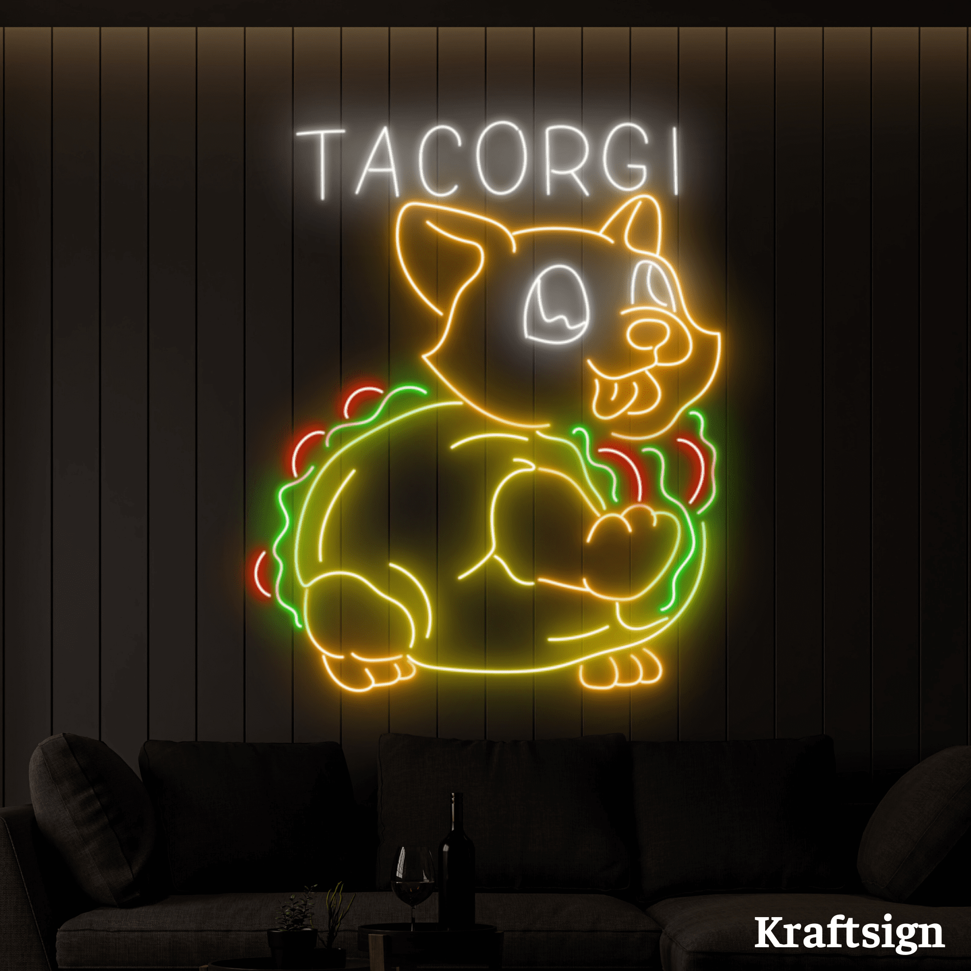 Craftnamesign Tacorgi Neon Signs, Tacos Restaurant Decor, Corgi LED ...