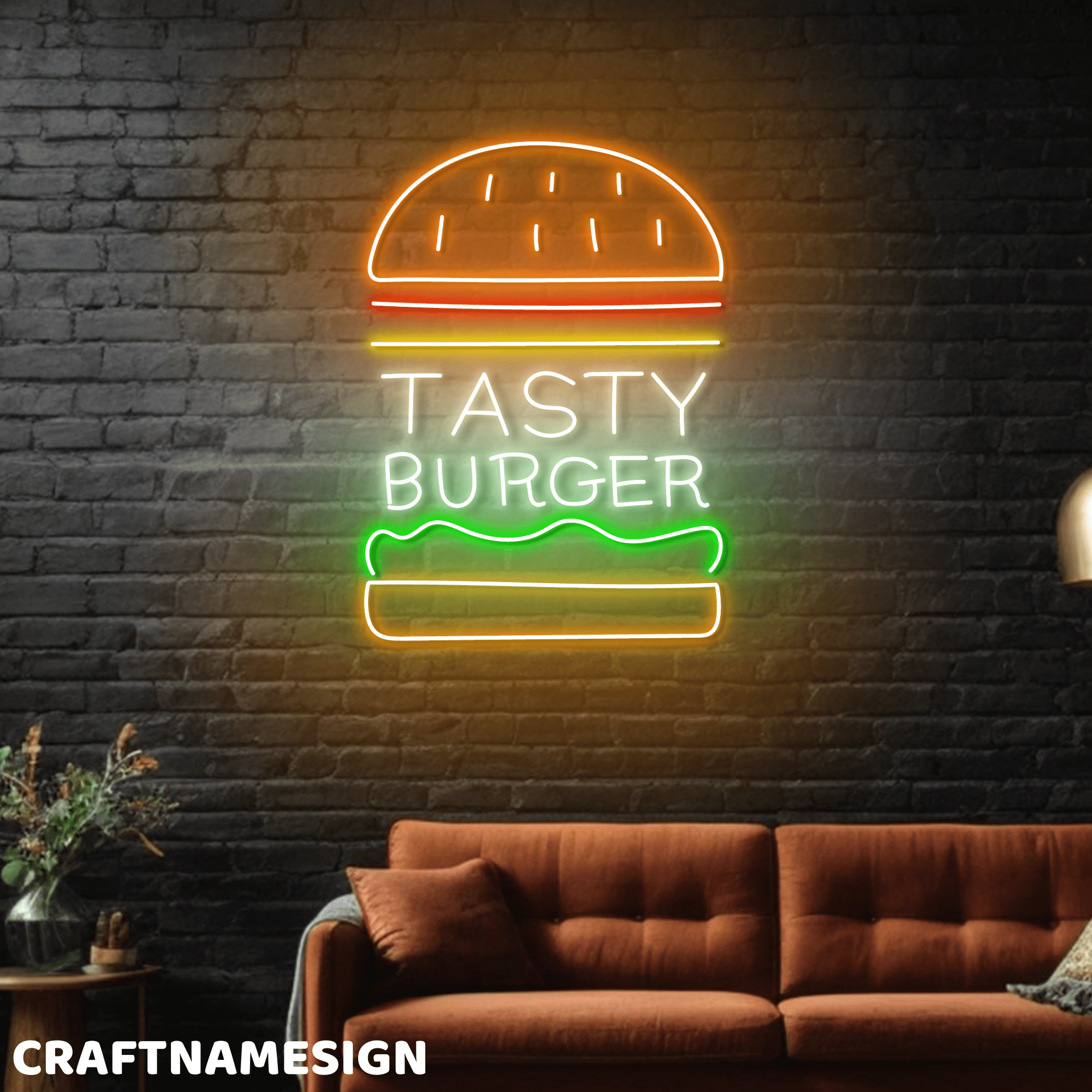 Craftnamesign Tasty Burger Neon Sign, Hamburger Wall Sign, Open Sign ...