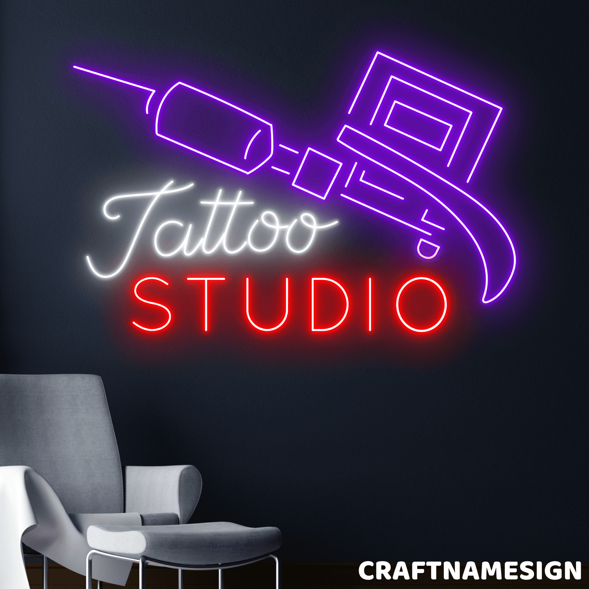 Craftnamesign Tattoo Art Neon Sign, Tattoo Studio Wall Art, Tattoo Open ...