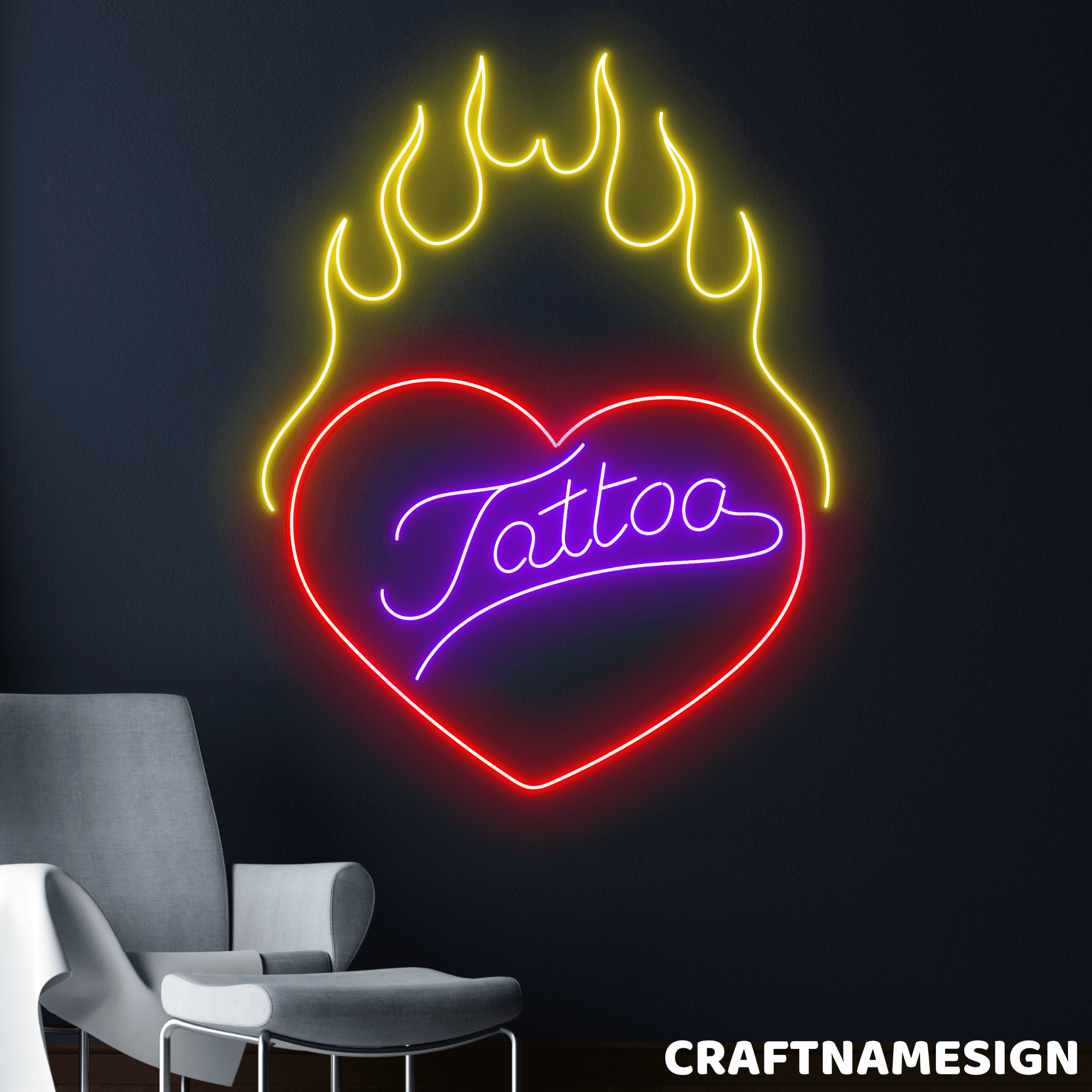 Craftnamesign Tattoo Fire Neon Sign, Tattoo Studio Wall Art, Piercing ...