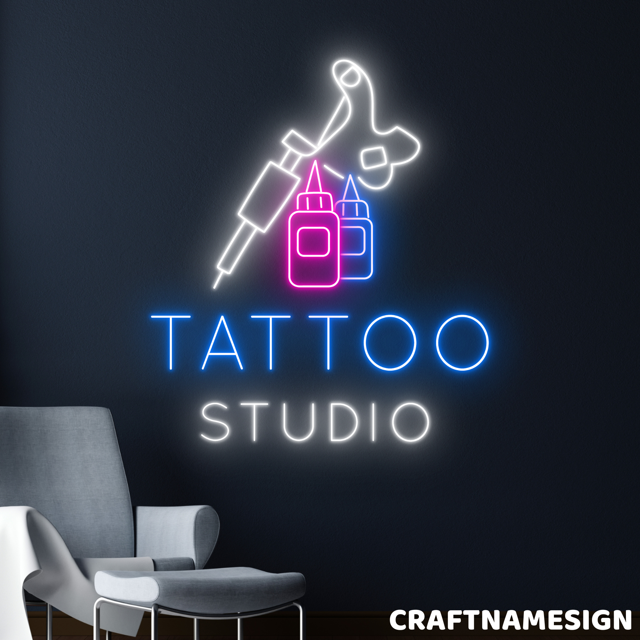 Craftnamesign Tattoo Studio Led Sign, Tattoo Machine Wall Decor, Tattoo ...