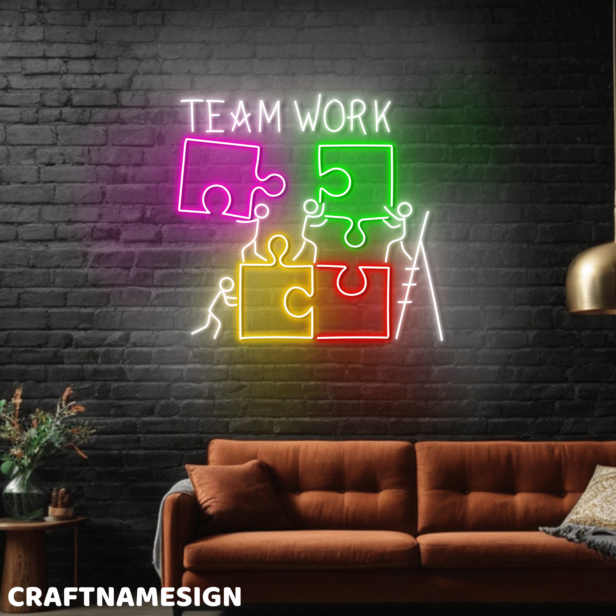 Craftnamesign Teamwork Neon Light, Office Wall Sign, Workspace Wall ...