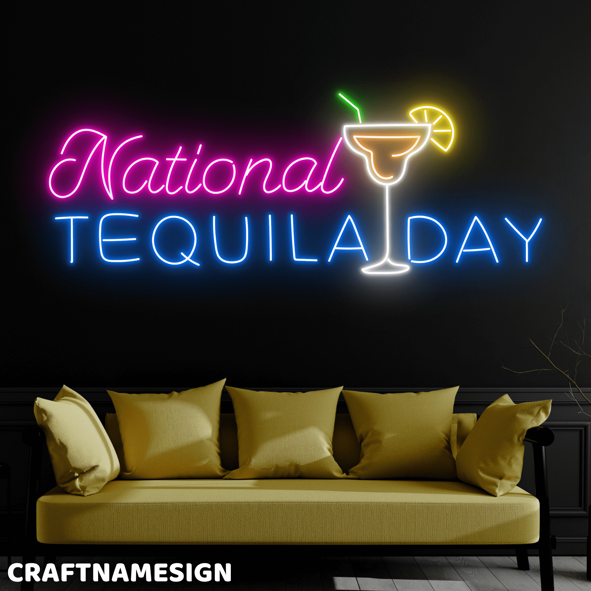 Craftnamesign Tequila Day Neon Sign, Tequila Wall Sign, Bar Pub Wall ...