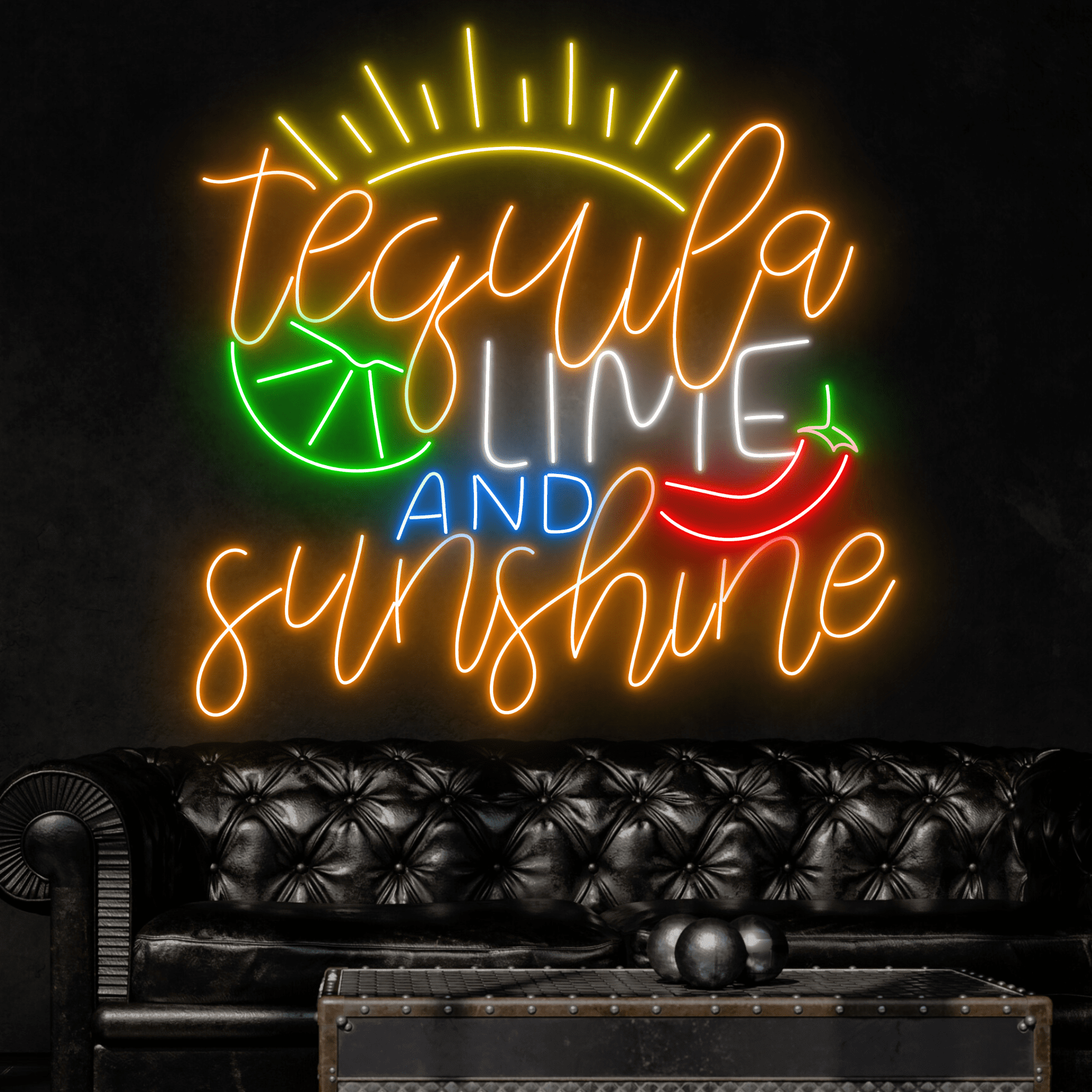 Craftnamesign Tequila Lime And Sunshine Neon Sign, Bar Wall Art ...