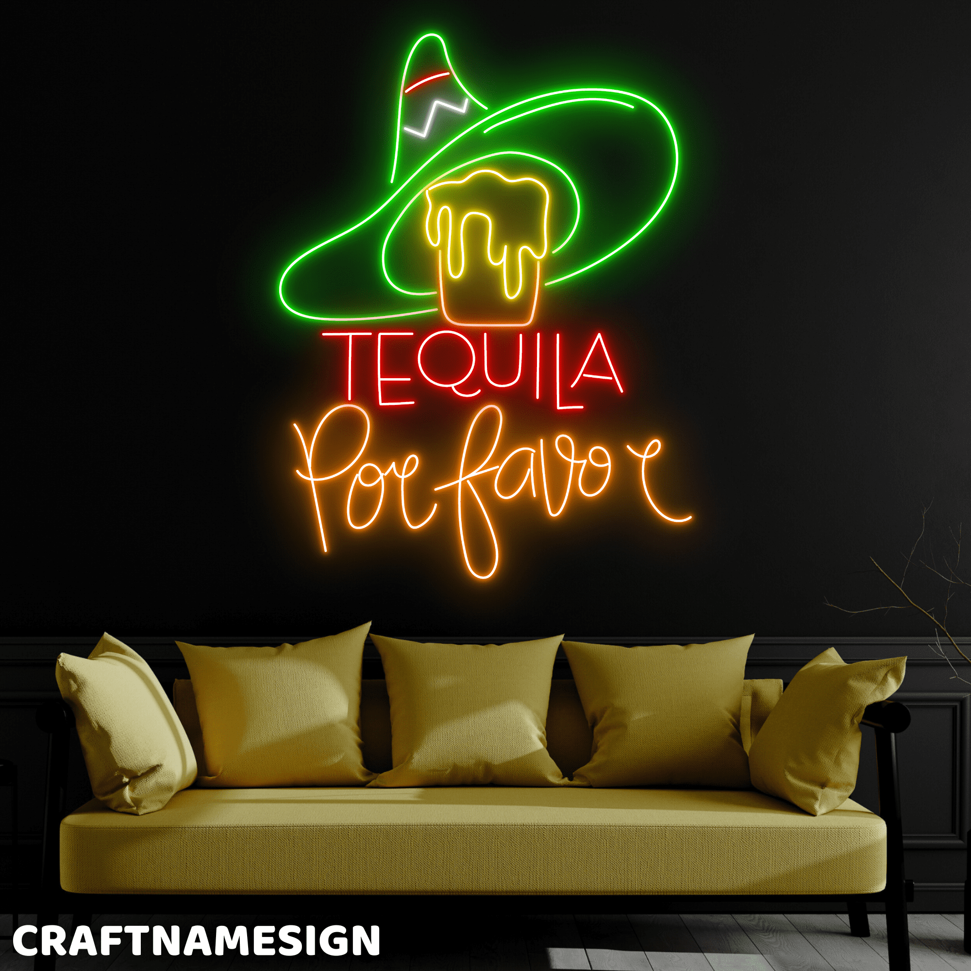 Craftnamesign Tequila Por Favor Neon Sign, Cocktail Wall Sign, Tequila ...