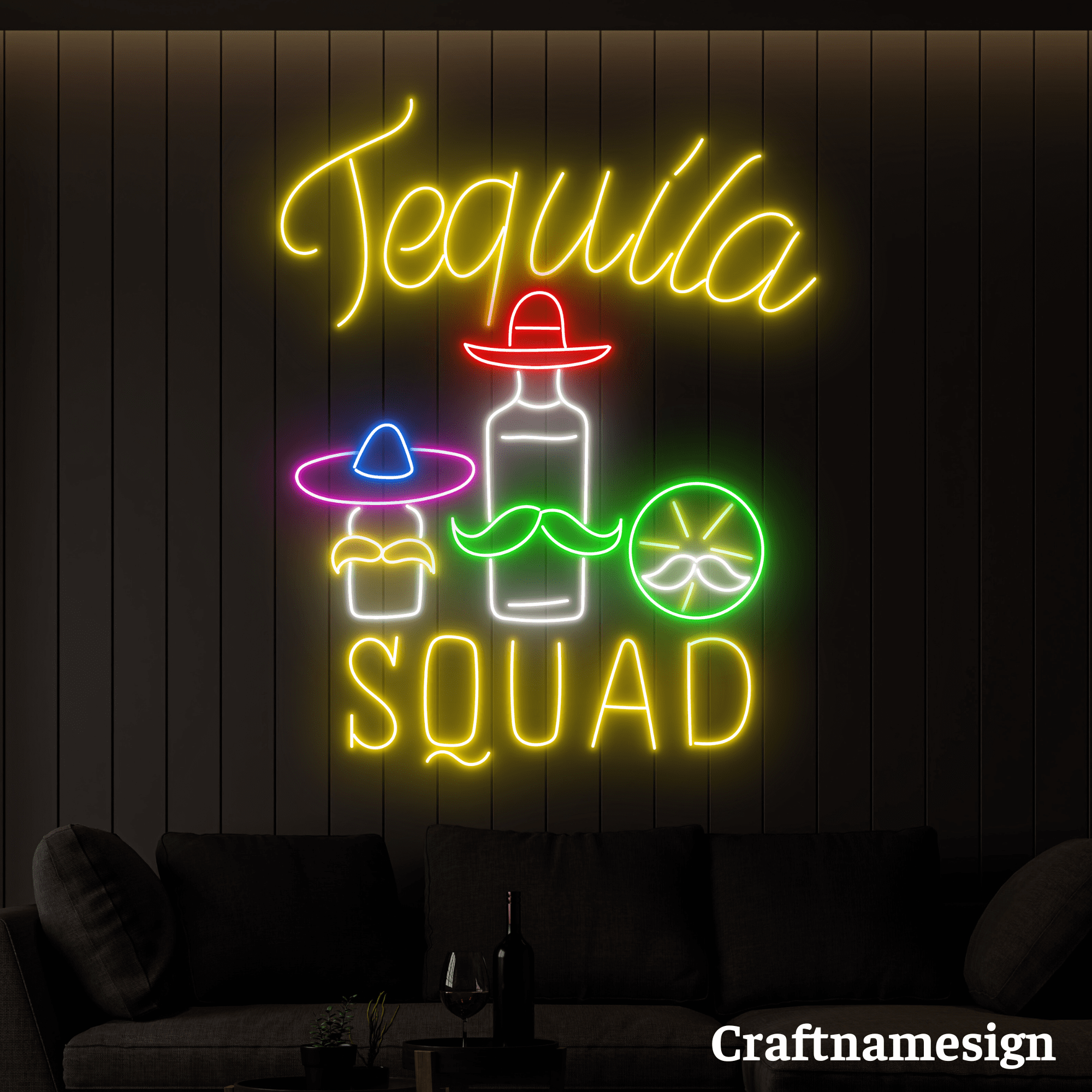 Craftnamesign Tequila Squad Neon Sign for Mexican Bar Club Party Wall ...