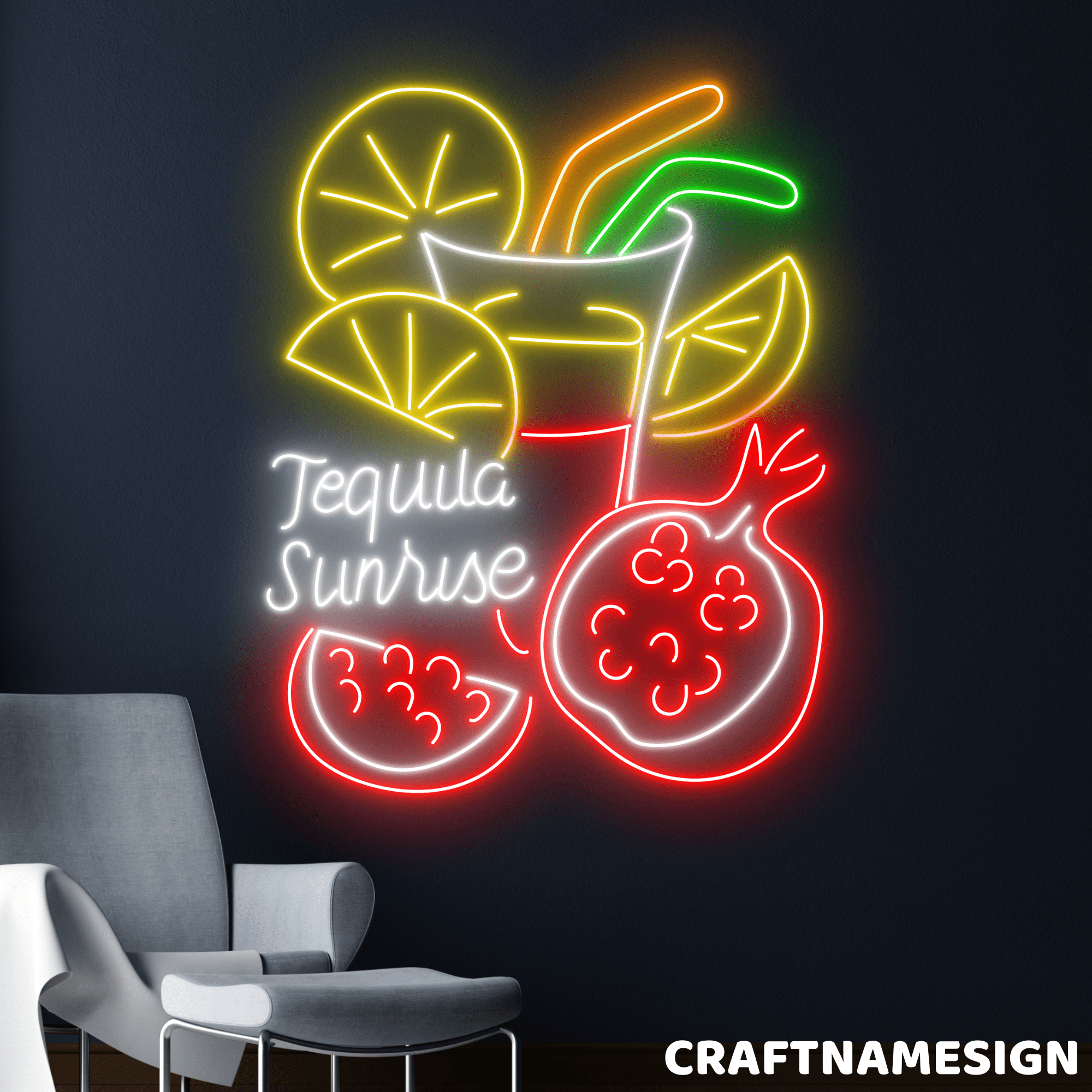 Craftnamesign Tequila Sunrise Neon Sign, Tequila Wall Decor, Marigita ...