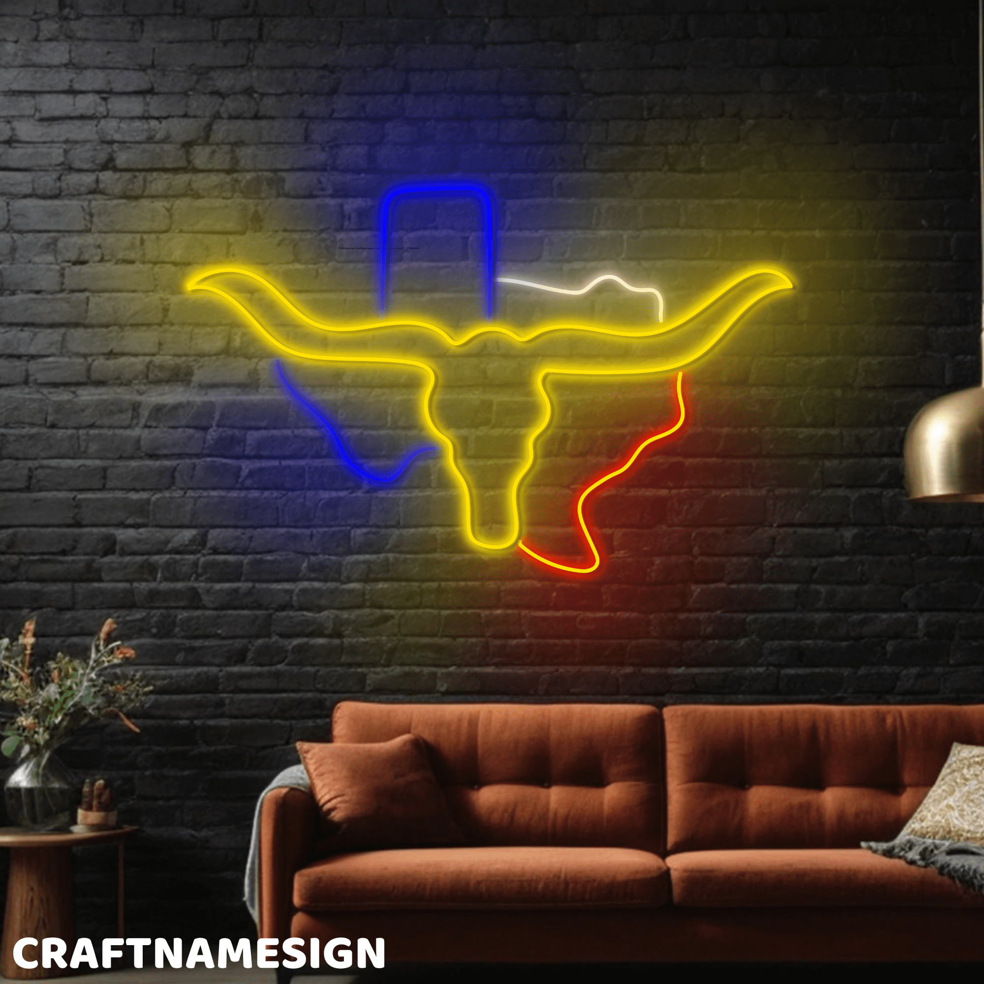 Craftnamesign Texas Map Longhorn Bull Neon Light For Living Room Store ...