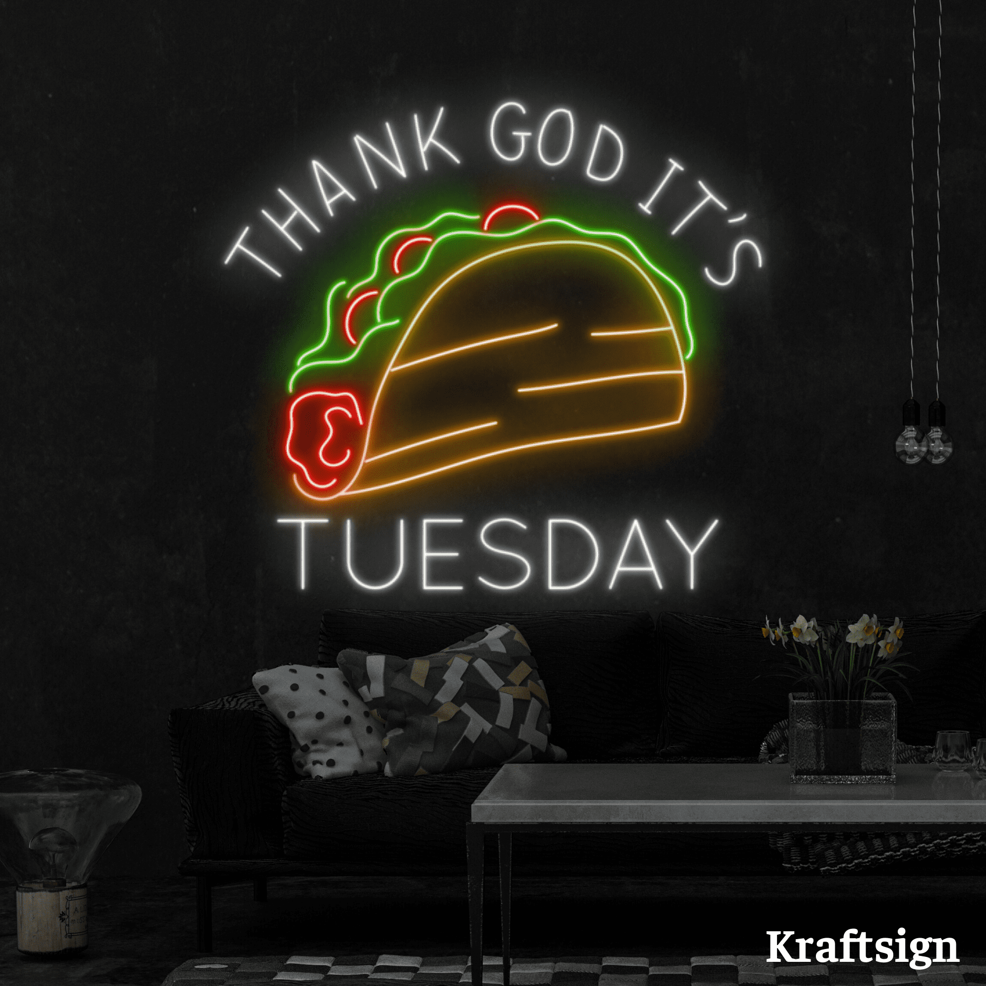 Craftnamesign Thank God It's Tuesday Neon Sign, Tacos Restaurant Decor ...