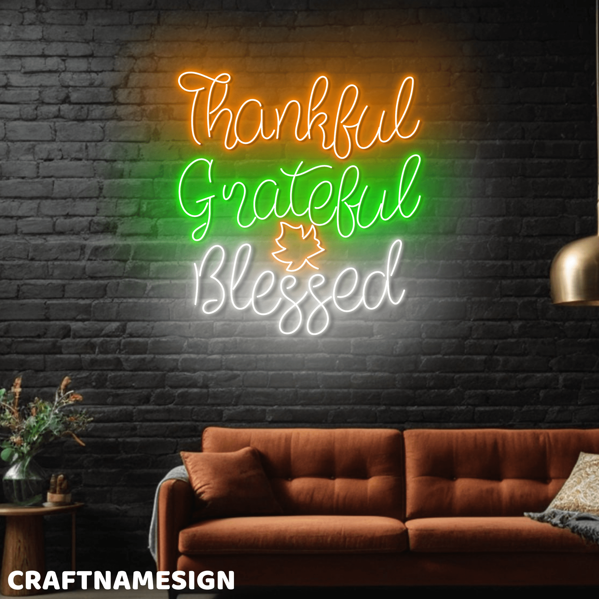 Craftnamesign Thankful Grateful Blessed Neon Light For Thanksgiving Day ...