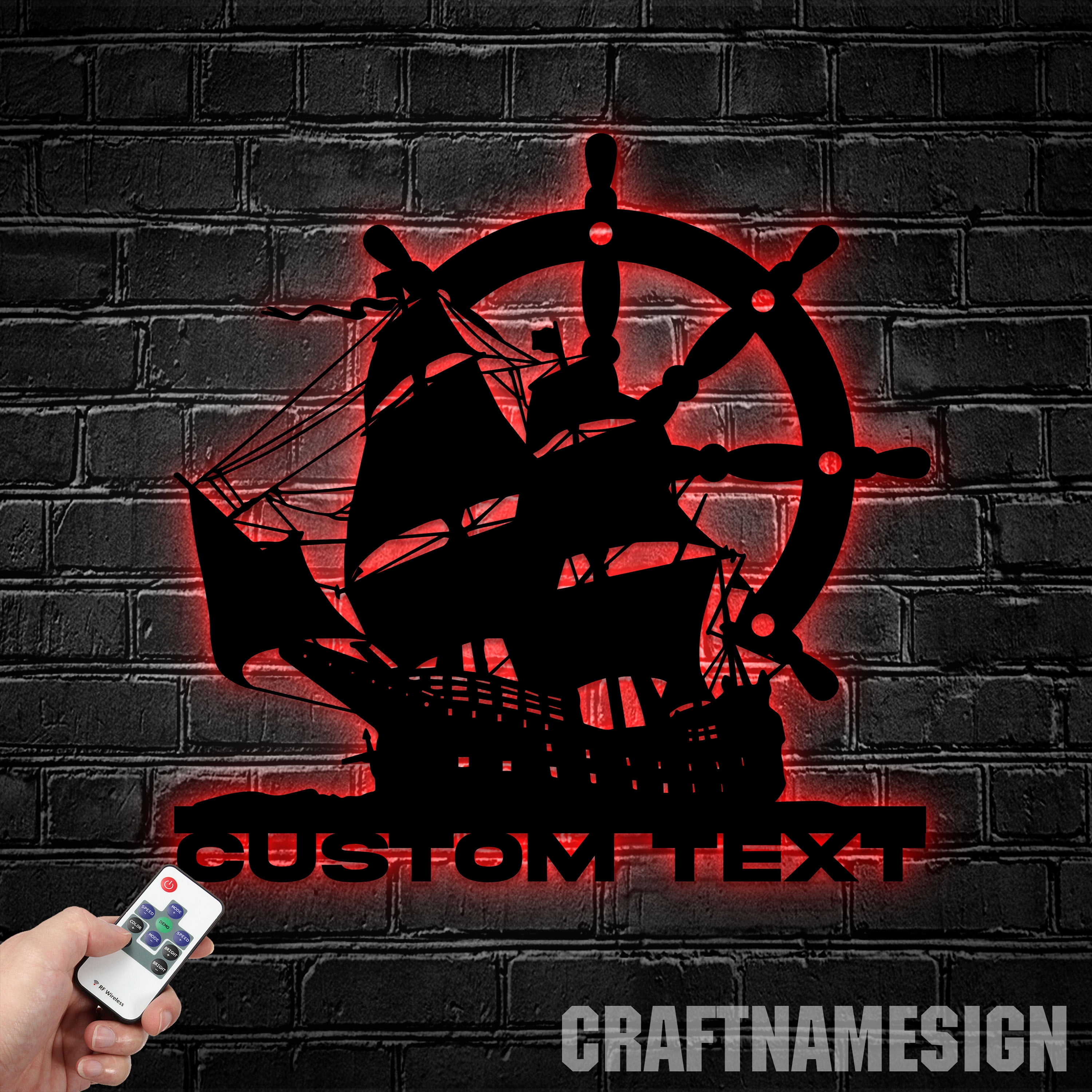 Craftnamesign Custom Pirate Ship with Wheel Metal Wall Art LED Light ...