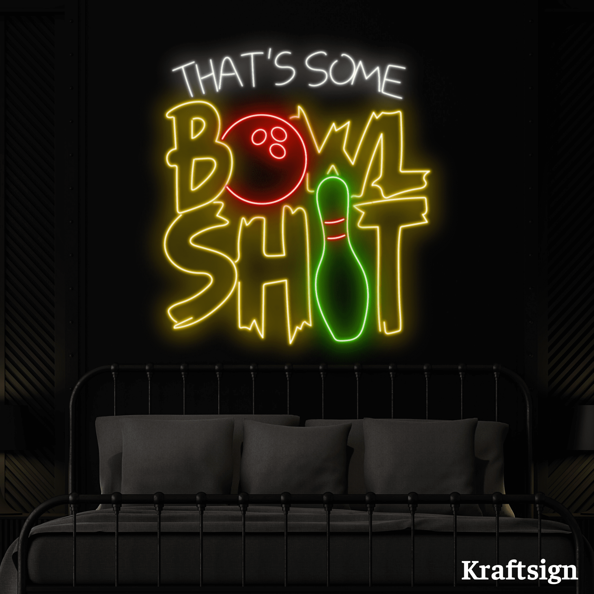Craftnamesign That's Bowl Neon Sign, Bowling Club Decor, Game Room ...