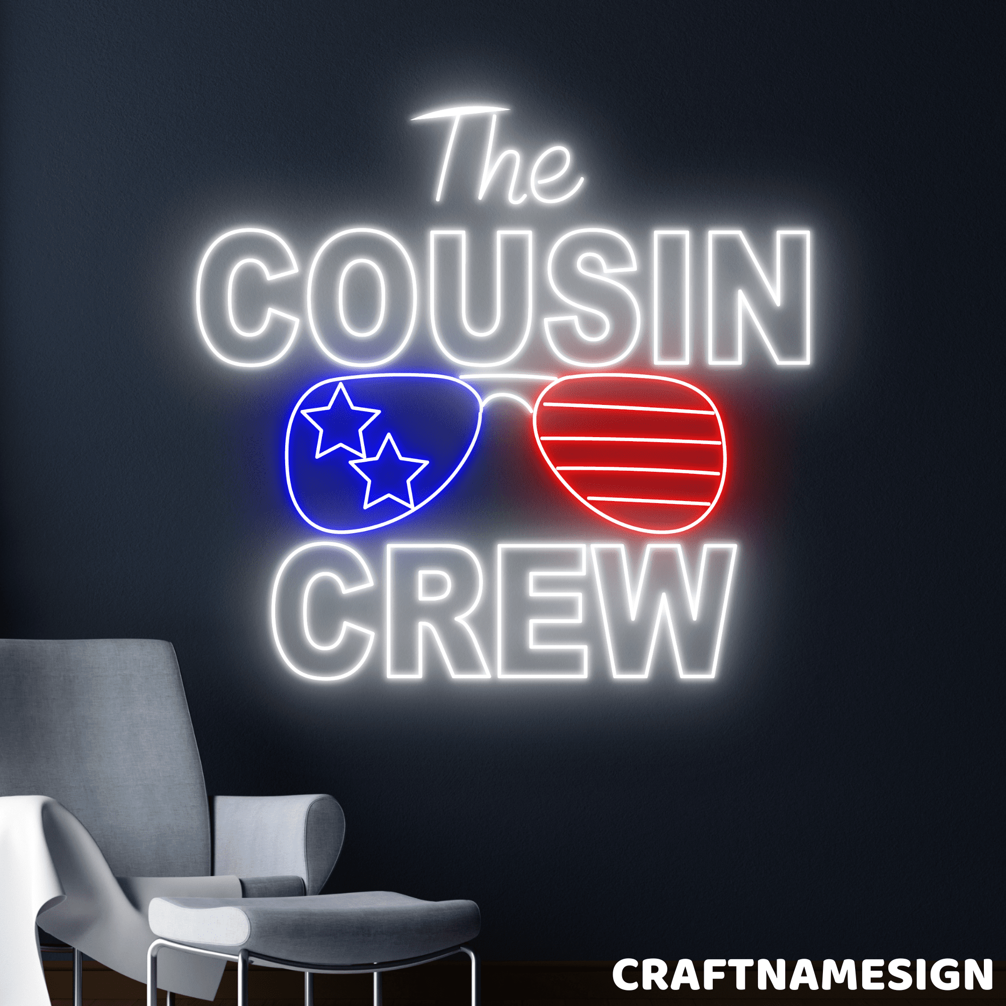 Craftnamesign The Cousin Crew Neon Sign, Happy 4th Of July Wall Art ...