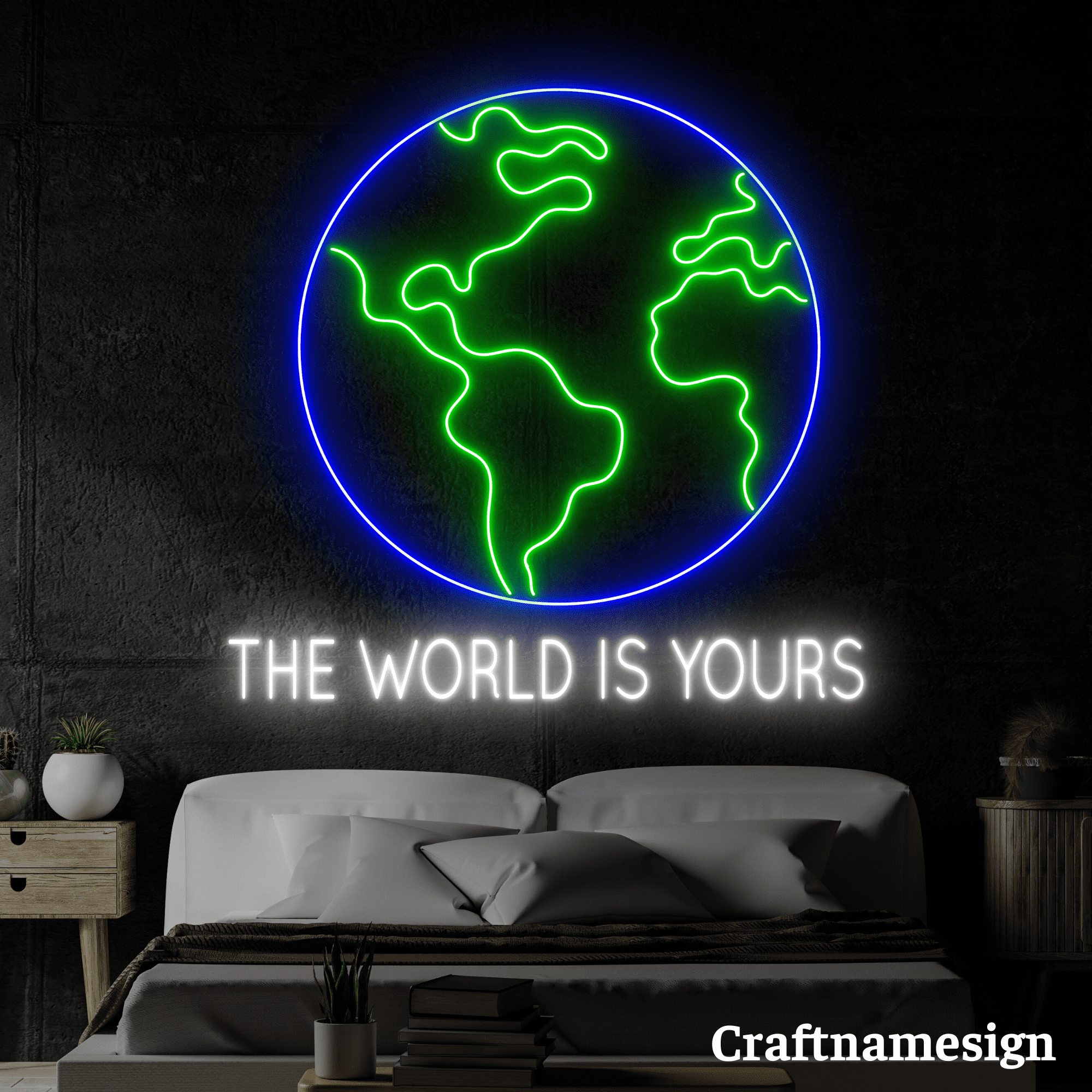 Craftnamesign The World Is Your Earth Map Neon Sign for Bedroom Office ...