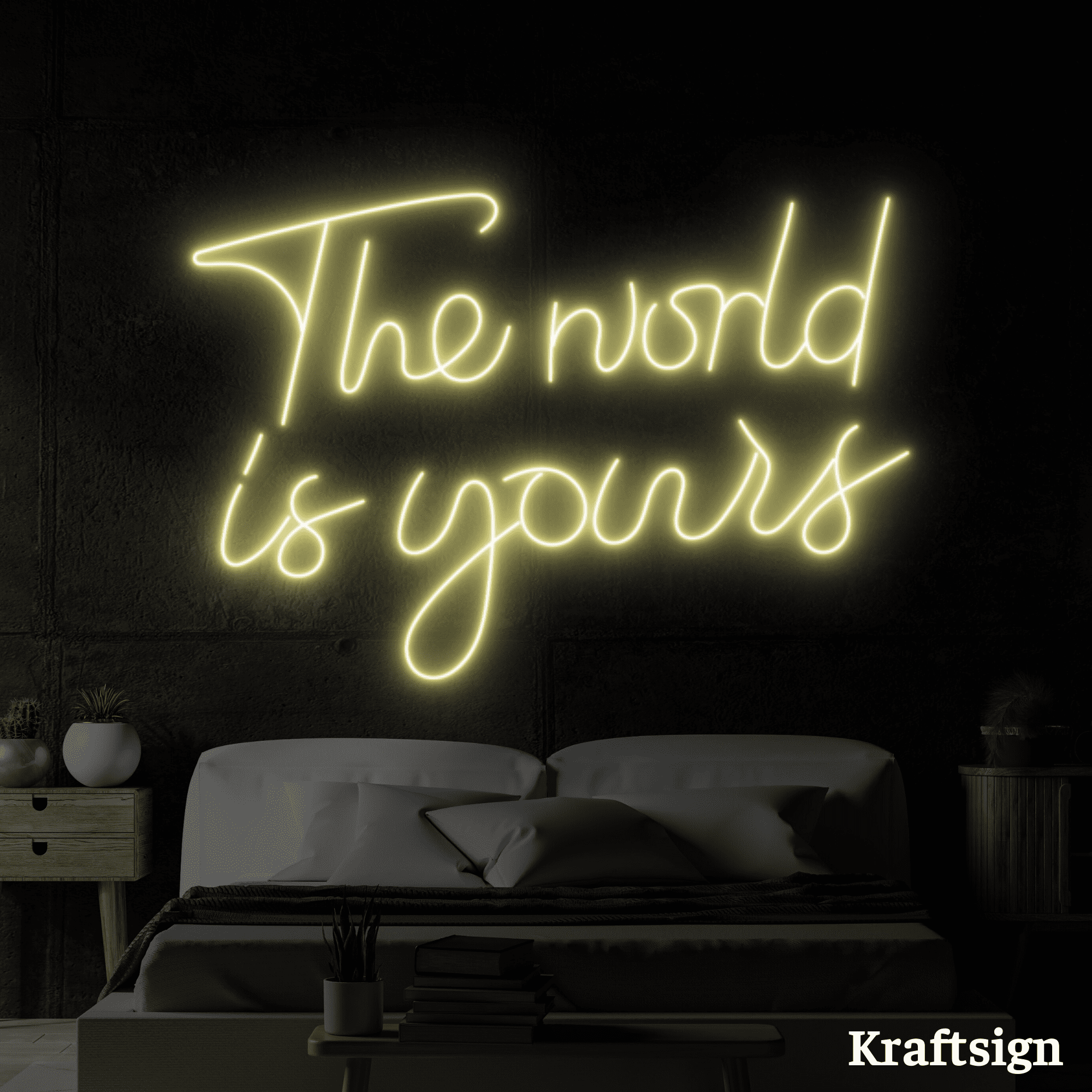 Craftnamesign The World Is Your Neon Sign, Bedroom Decor, Quotes LED ...
