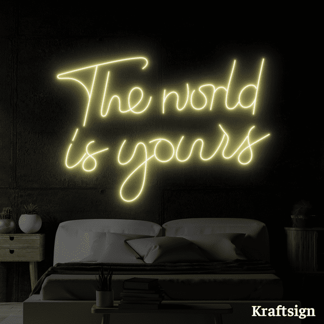 Craftnamesign The World Is Your Neon Sign, Bedroom Decor, Quotes LED ...