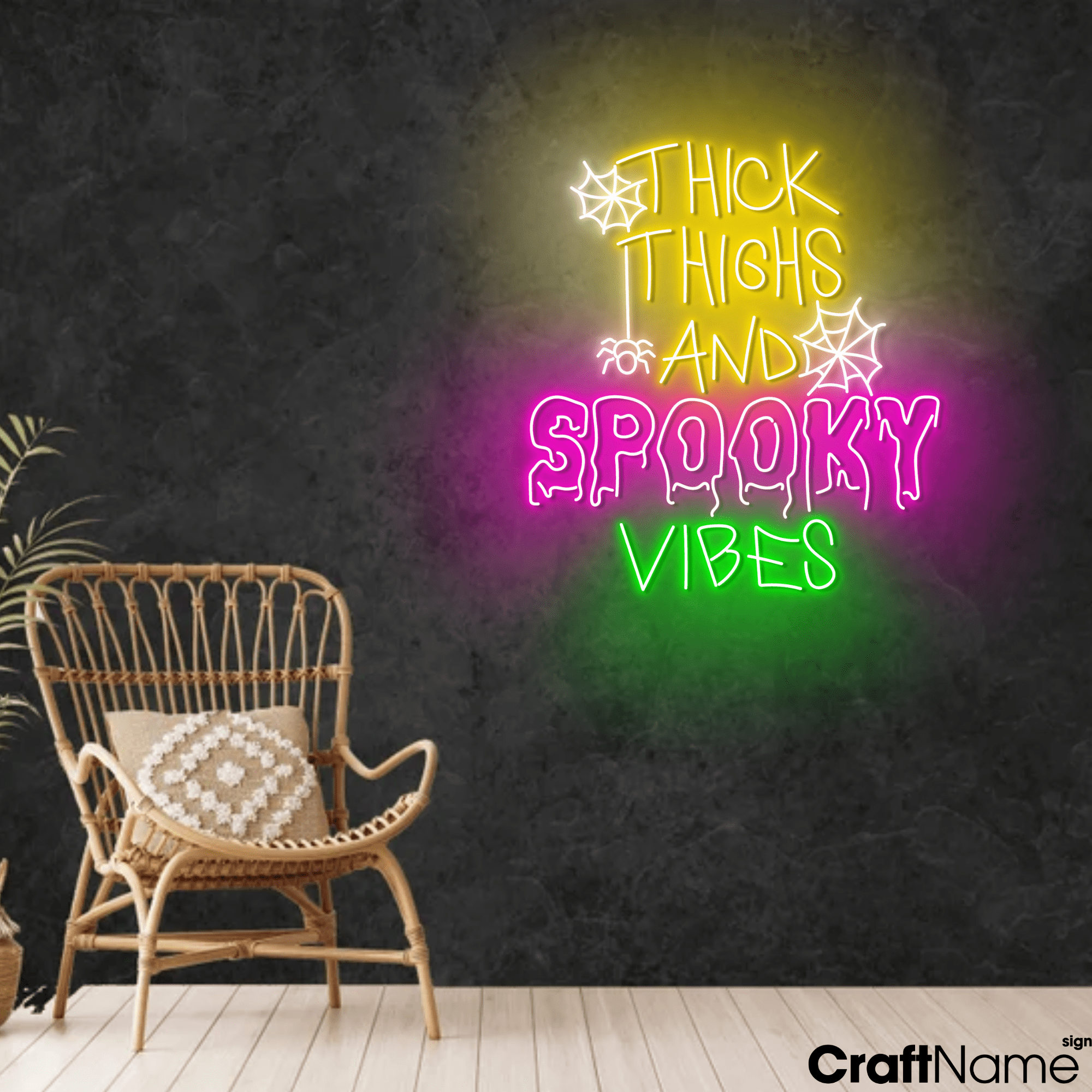 Craftnamesign Thick Thighs And Spooky Vibes LED Light Wall Art For ...