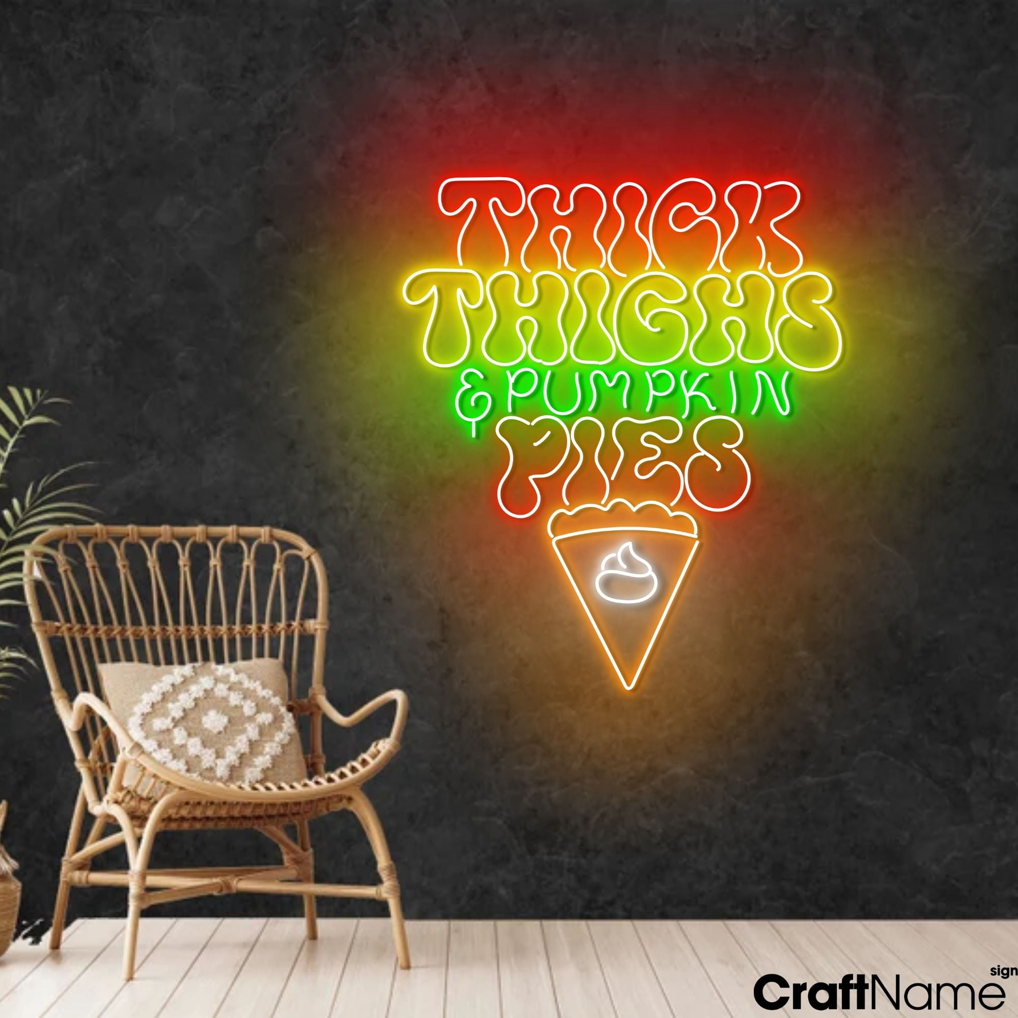 Craftnamesign Thick Thighs Pumpkin Pies Vibes Neon Light, Thanksgiving ...