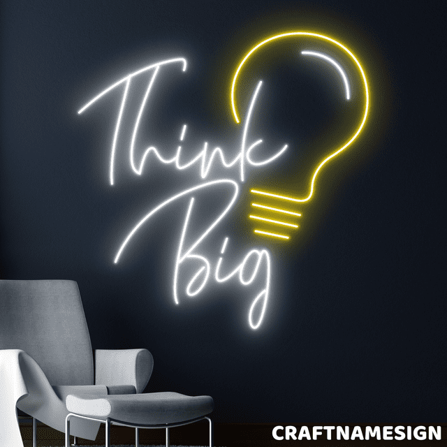 Craftnamesign Think Big Neon Sign, Light Bulb Wall Art, Office Business ...
