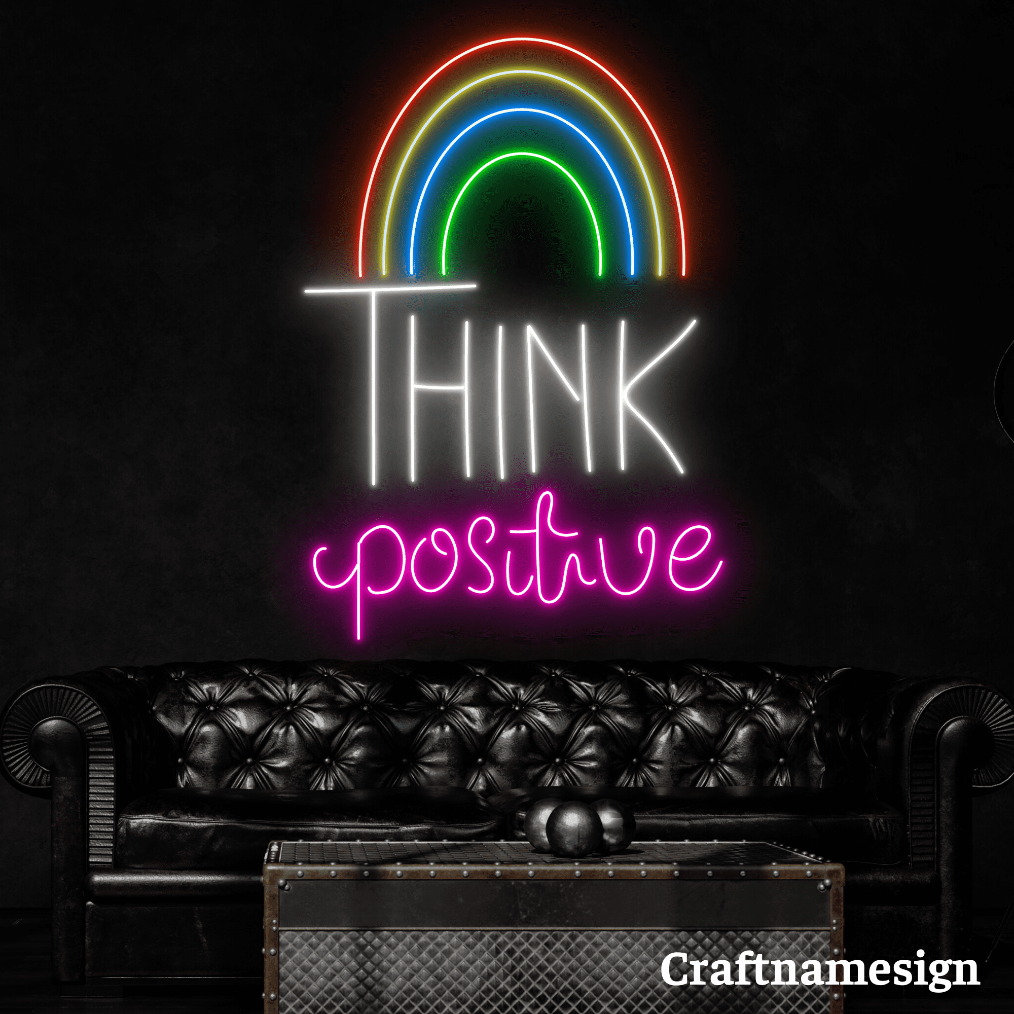 Craftnamesign Think Positive Neon Sign for Bedroom Living Room Wall ...