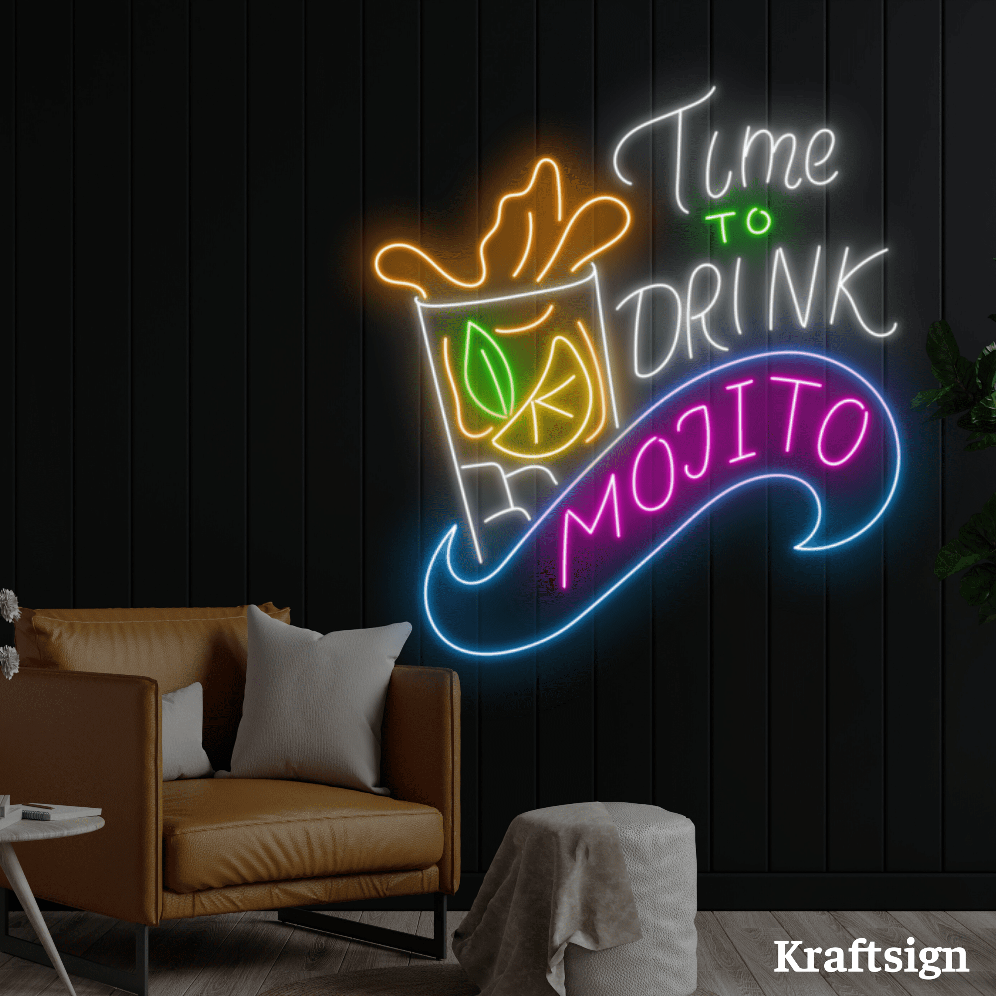 Craftnamesign Time To Drink Mojito Neon Sign, Bar Club Coffee Shop ...