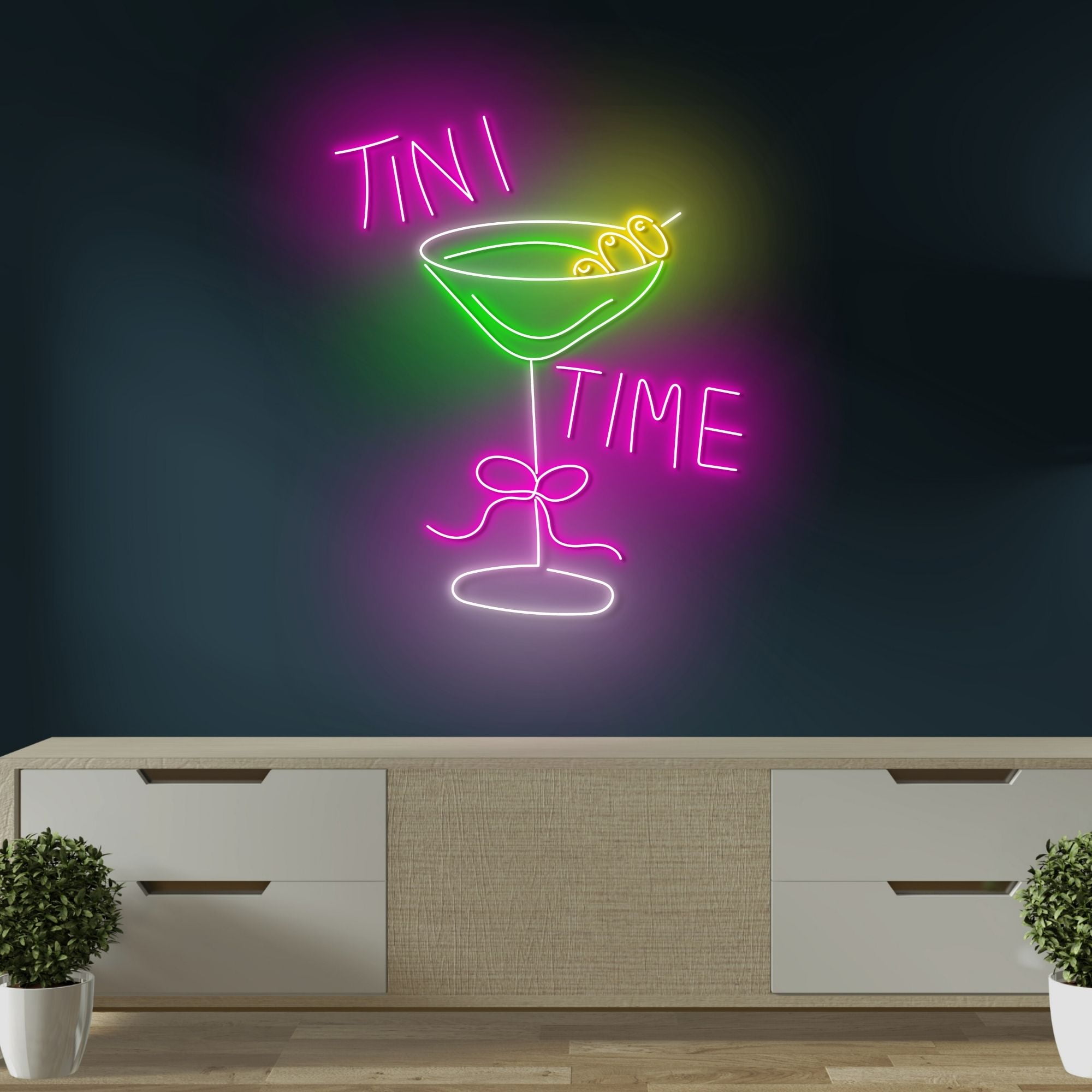 Craftnamesign Tini Time Neon Light, Martini LED Sign Wall Decor ...