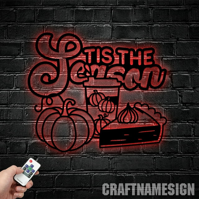 Craftnamesign Tis The Season Pumpkin Latte Metal Sign Led Light ...