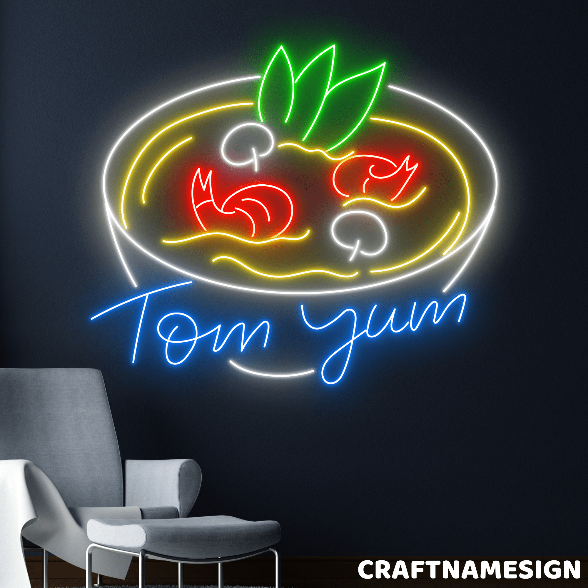 Craftnamesign Tom Yum Neon Sign, Thailand Restaurant Wall Art, Kitchen ...